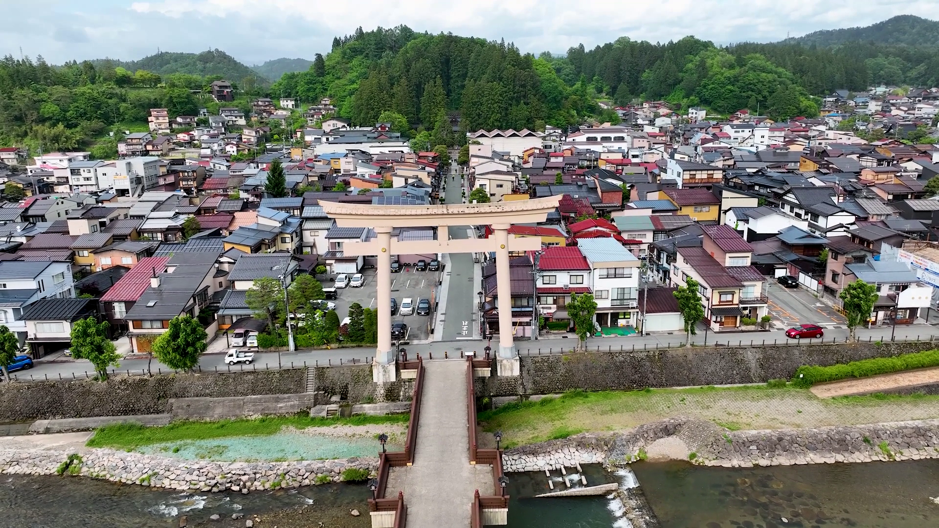 Aerial View Of Pale Torii Gate Standing Tall Stock Footage SBV ...