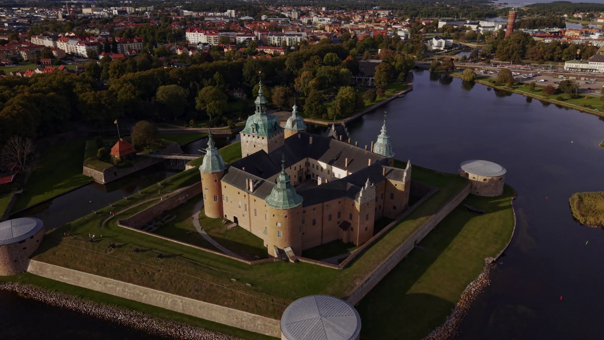 Aerial View Of Kalmar Castle Surrounded Stock Footage SBV-353209012 ...
