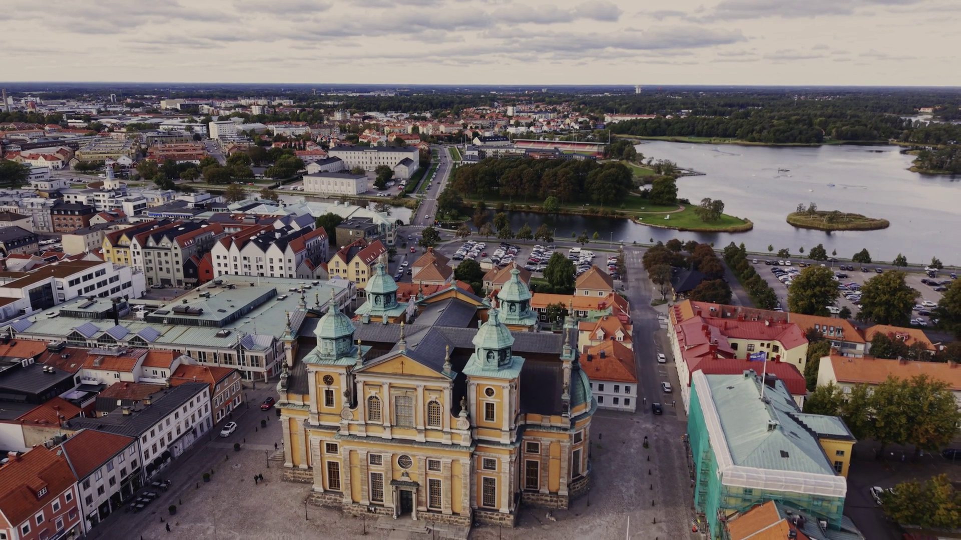 Aerial View Of Kalmar Cathedral's Pale Stock Footage SBV-353209007 ...