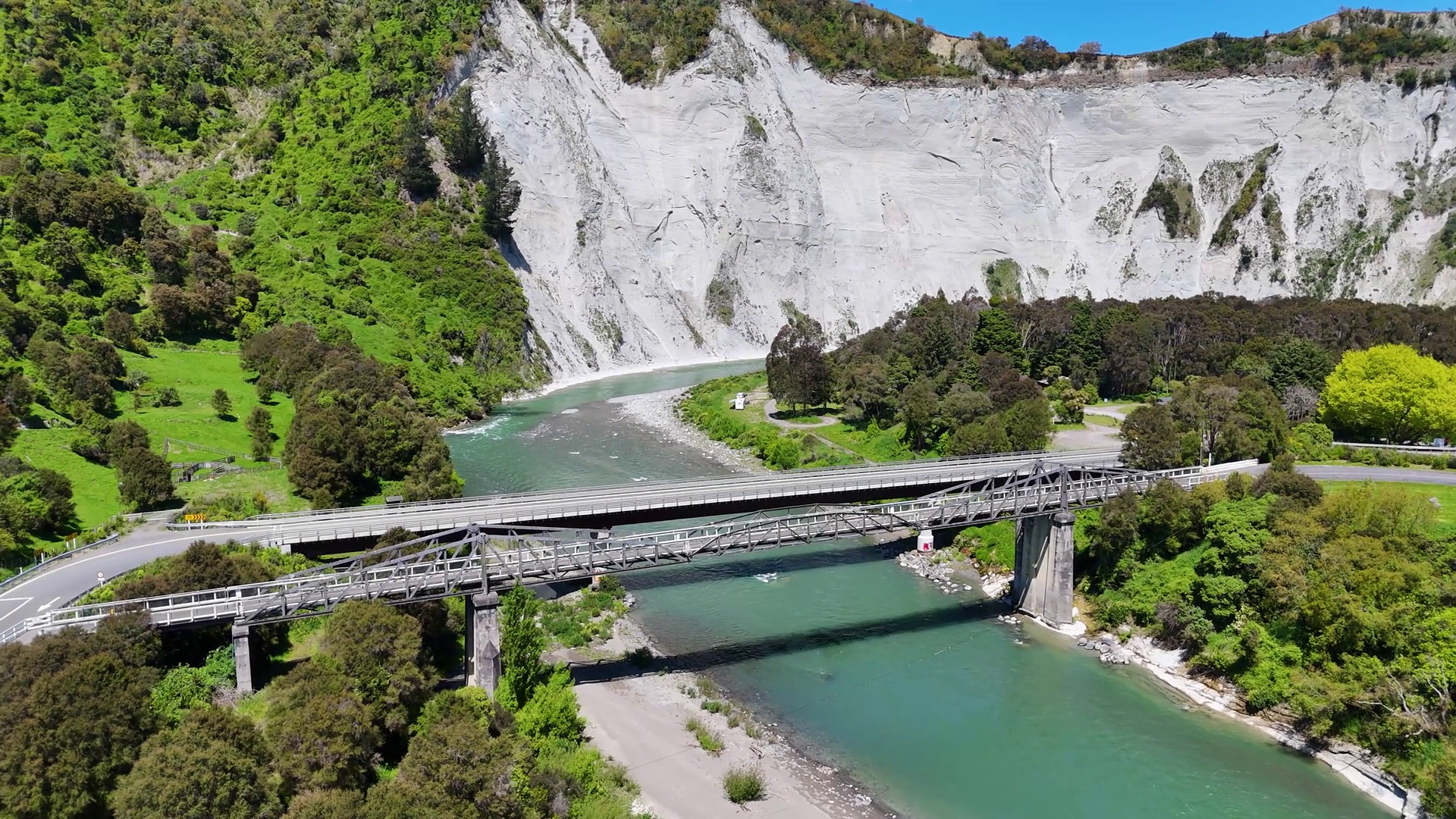 Aerial View Of Bridge Over Rangitikei River Stock Footage SBV-353272462 ...