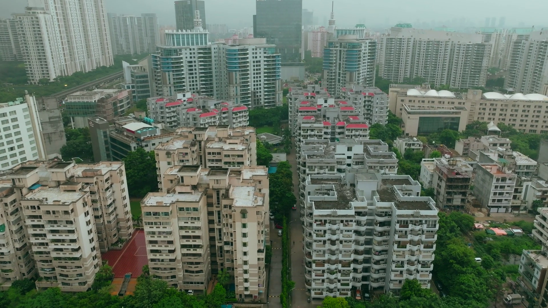 Aerial View Of Buildings Towers Greenery Stock Footage SBV-353494172 ...