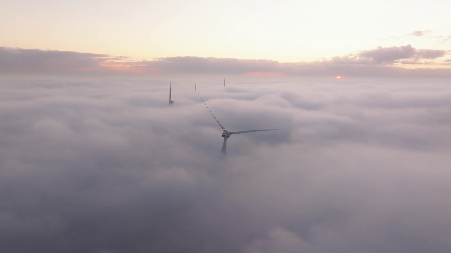 Aerial View Of Wind Turbines In Fog During Stock Footage SBV-351764791 ...