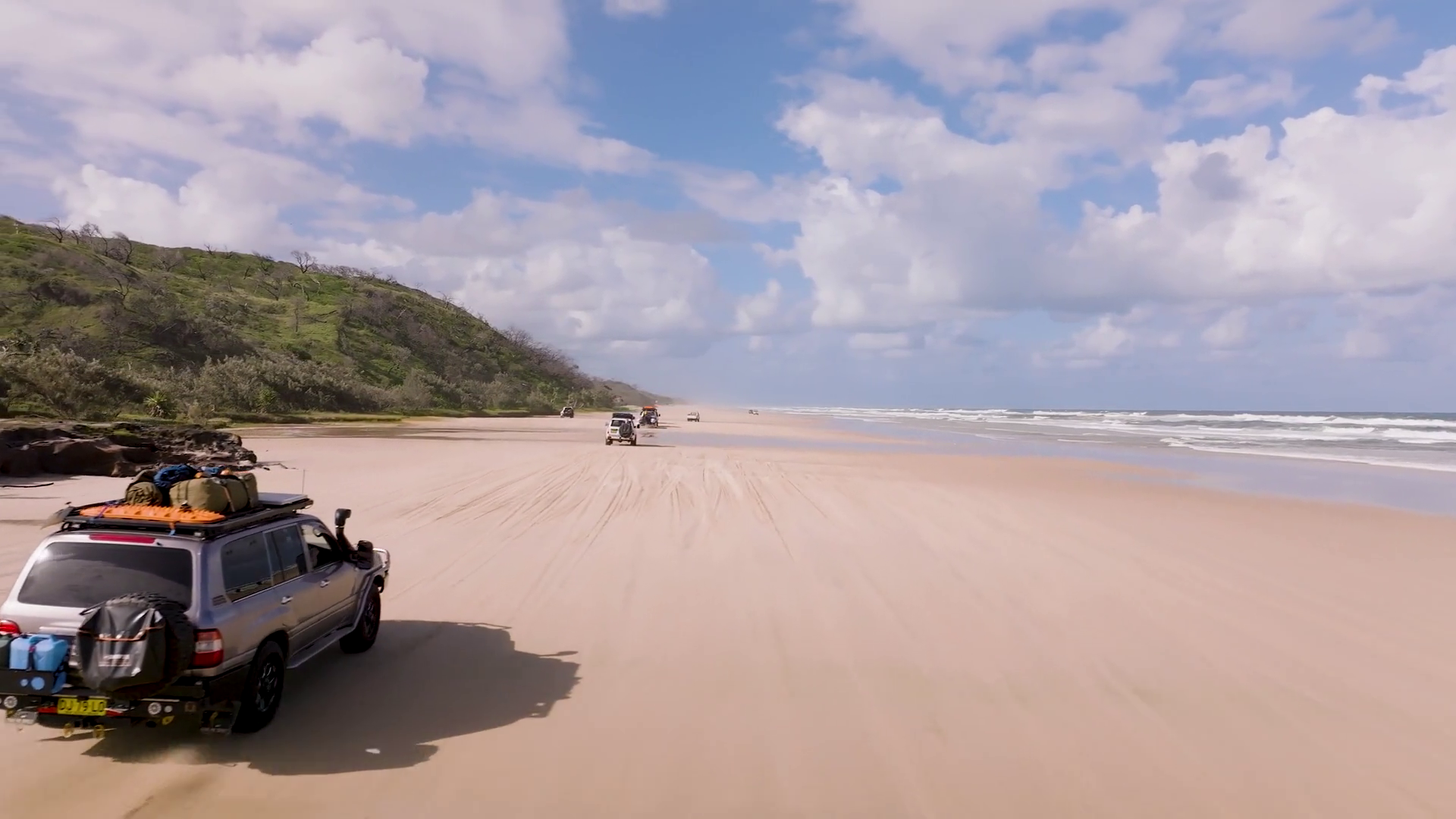 Aerial View Of Jeep On Beautiful Sandy Beach Stock Footage SBV ...