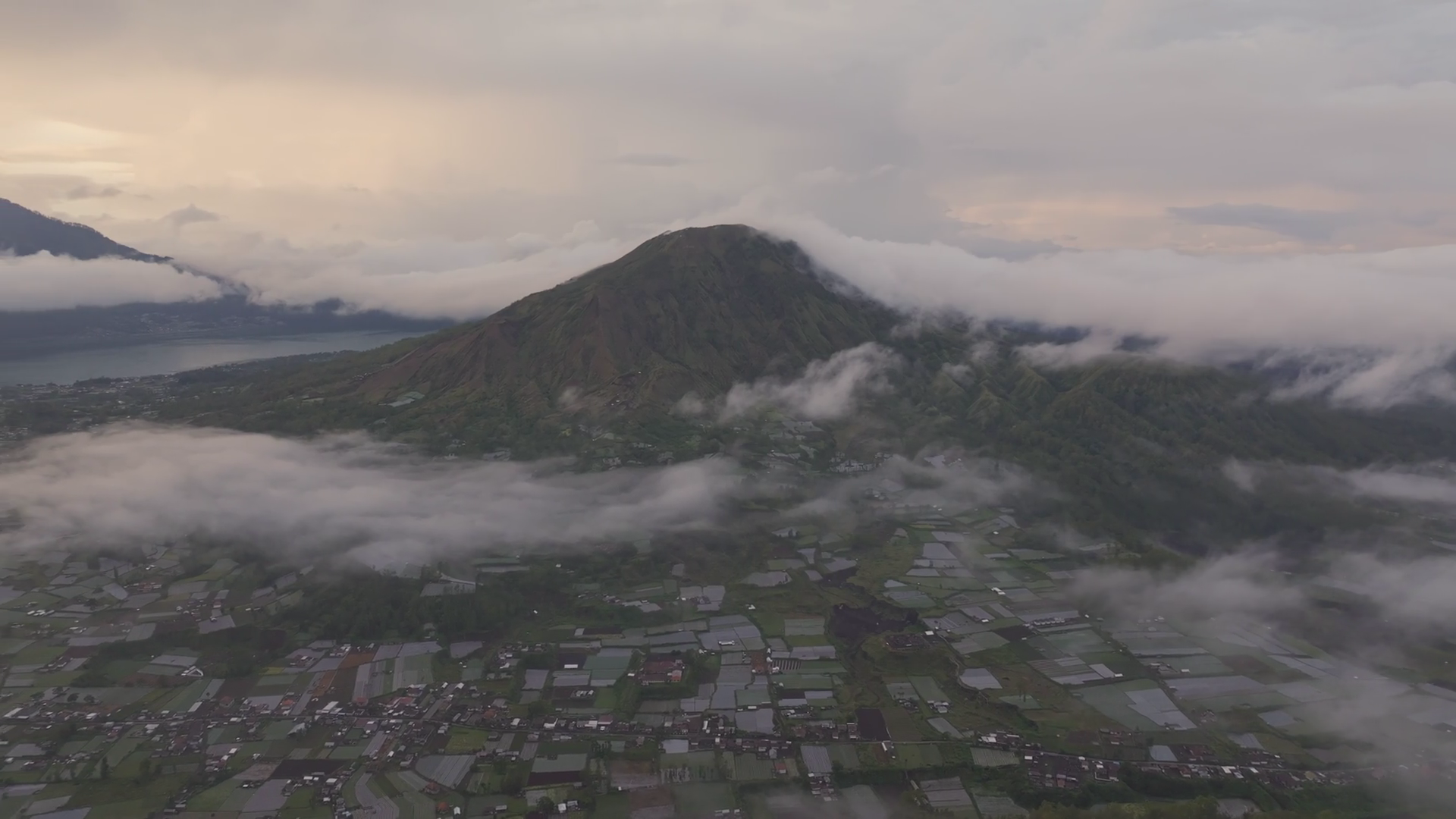 Aerial View Of Batur Volcano Farmland Lake Stock Footage SBV-349040688 ...
