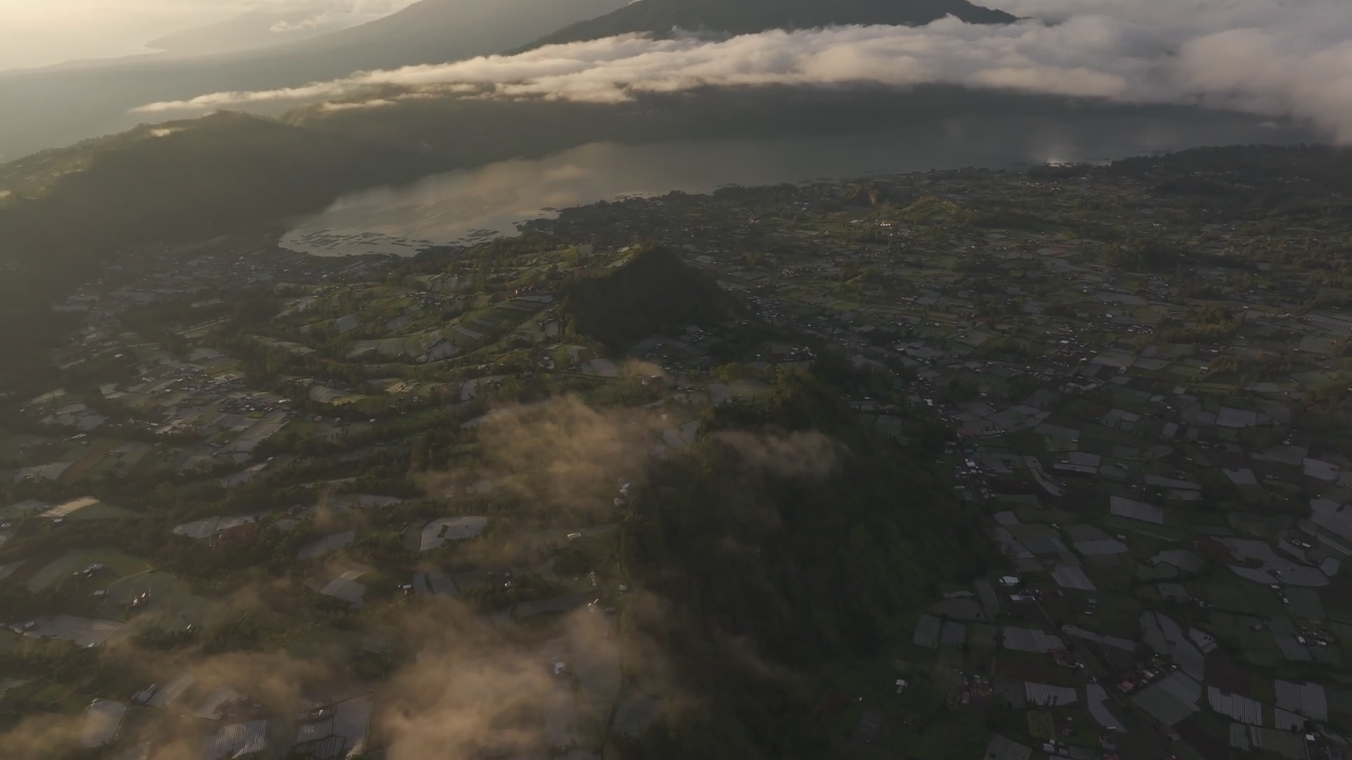 Aerial View Of Batur Volcano Farmland Lake Stock Footage SBV-349040692 ...