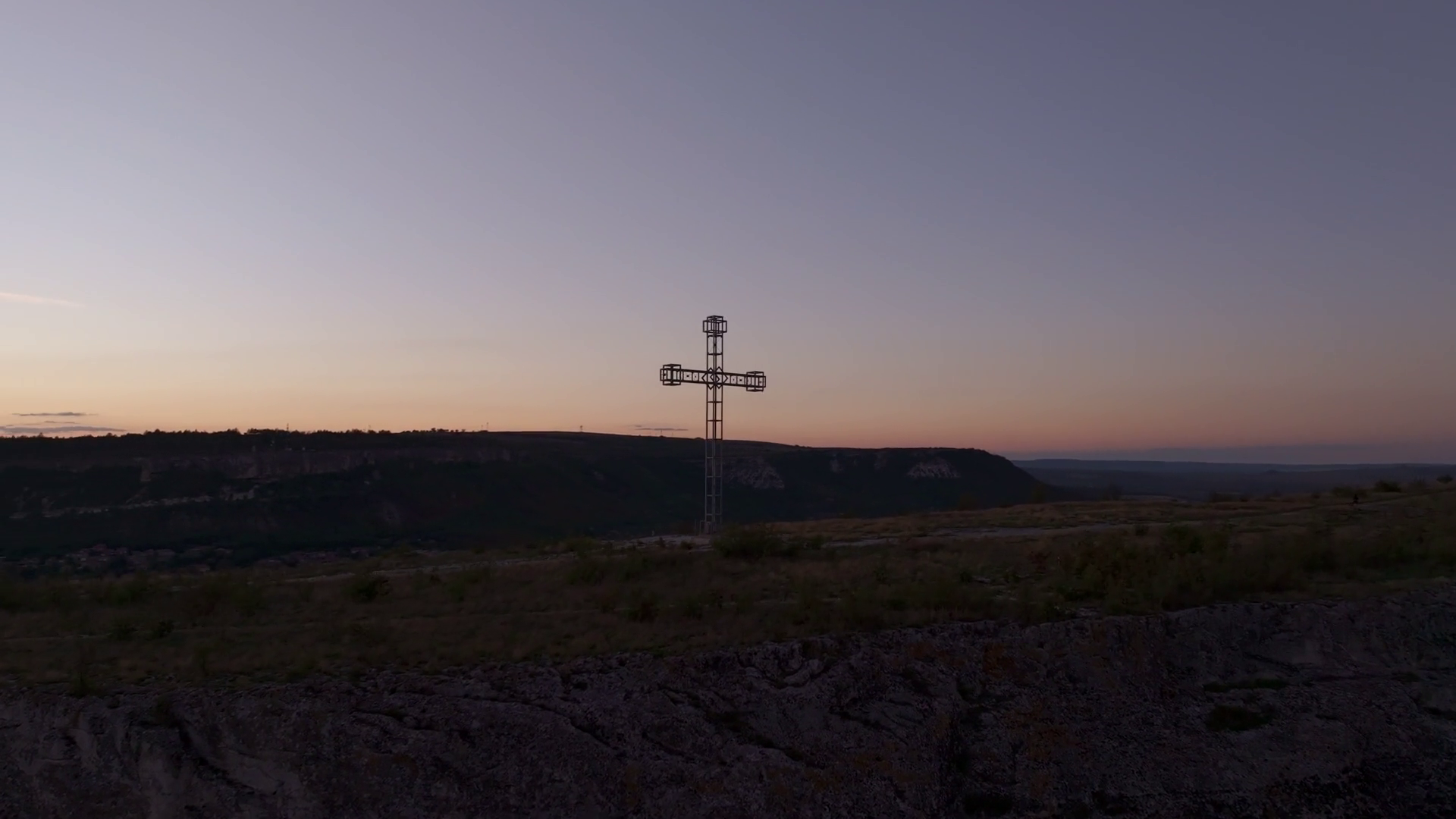 Aerial View Of Cross On Hilltop Overlooking Stock Footage SBV-351721819 ...