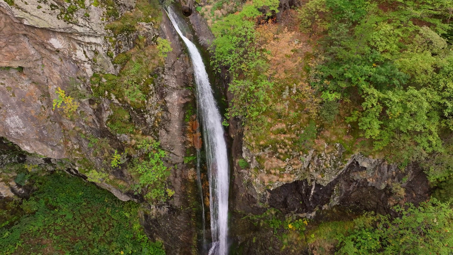 Aerial View Of Goritsa Waterfall Cascading Stock Footage SBV-351722427 ...