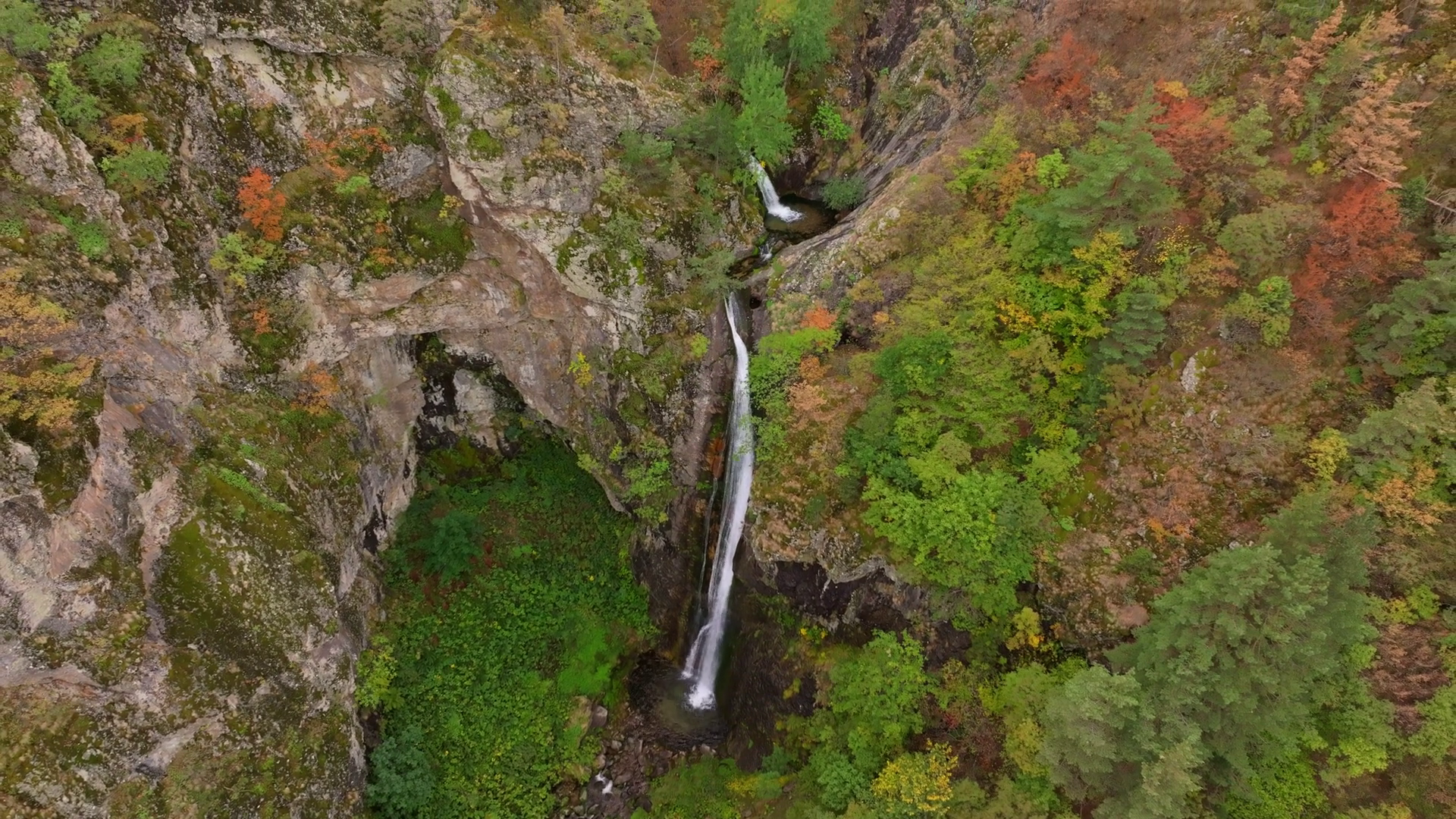 Aerial View Of Goritsa Waterfall Cascading Stock Footage SBV-351722429 ...