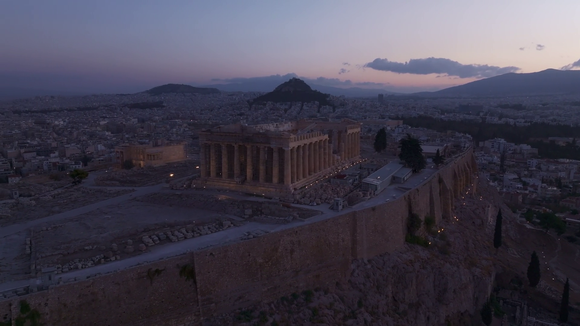 Aerial View Of Ancient Acropolis At Sunrise Stock Footage SBV-351724221 ...