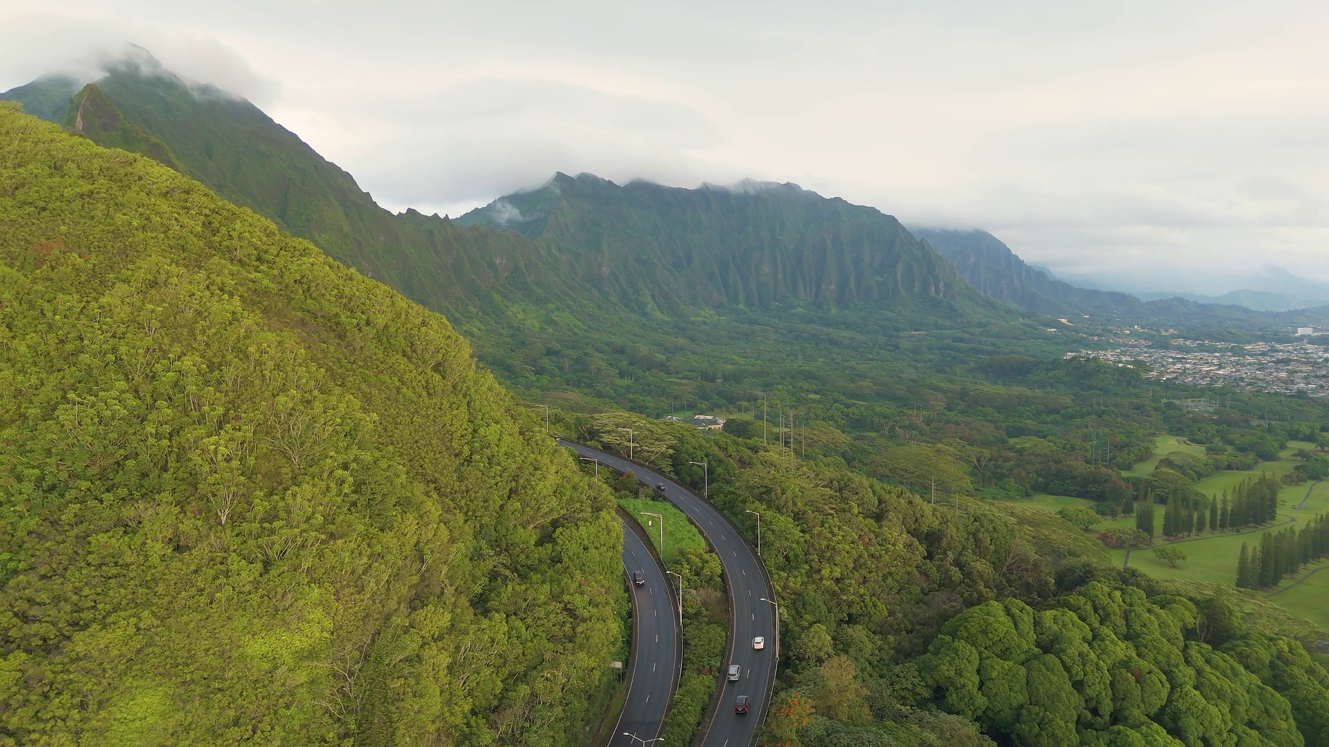 Aerial View Of Lush Pali Highway Winding Stock Footage SBV-351766066 ...