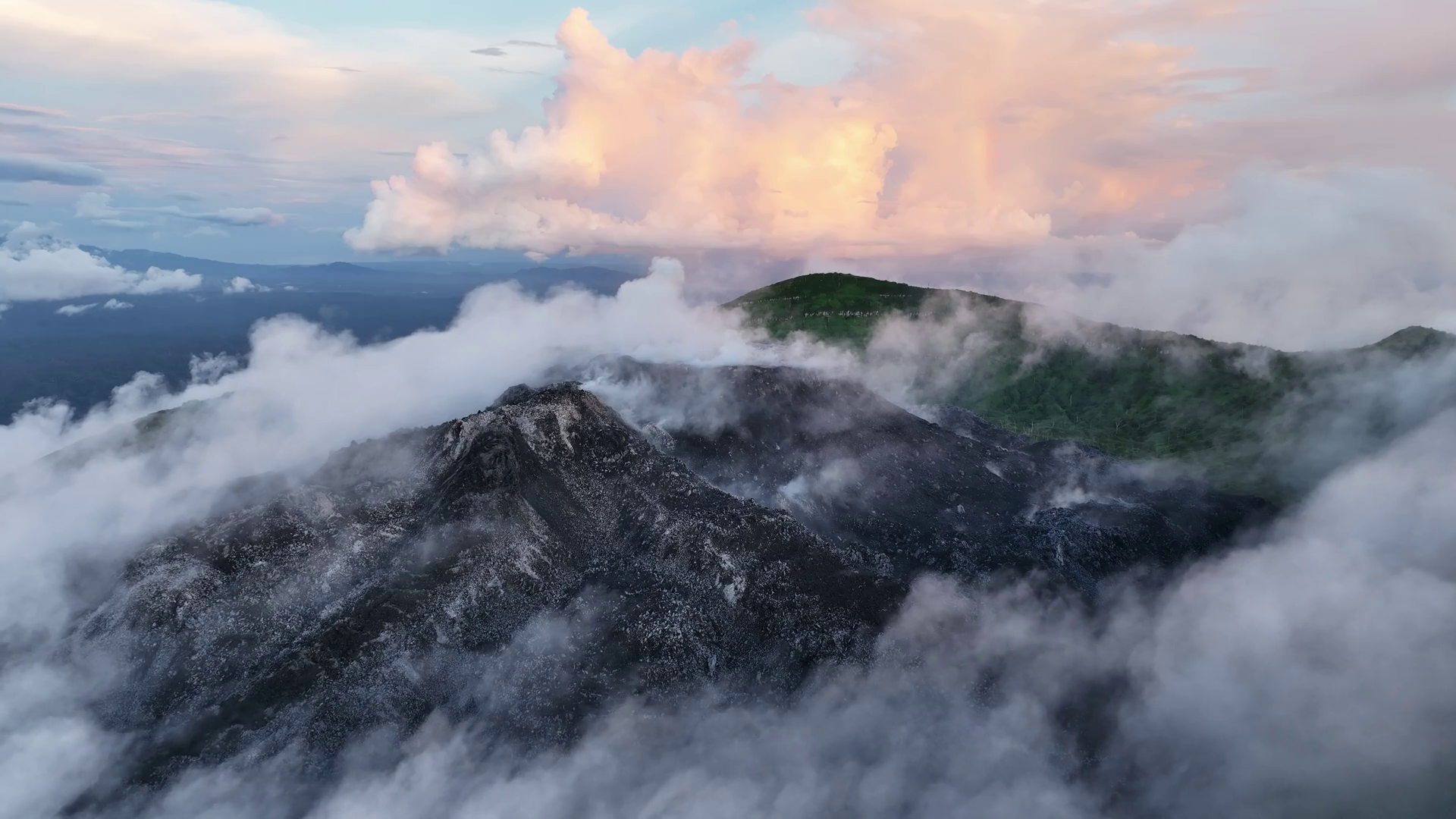 Aerial View Of Volcano Halmahera At Sunset Stock Footage SBV-347473440 ...