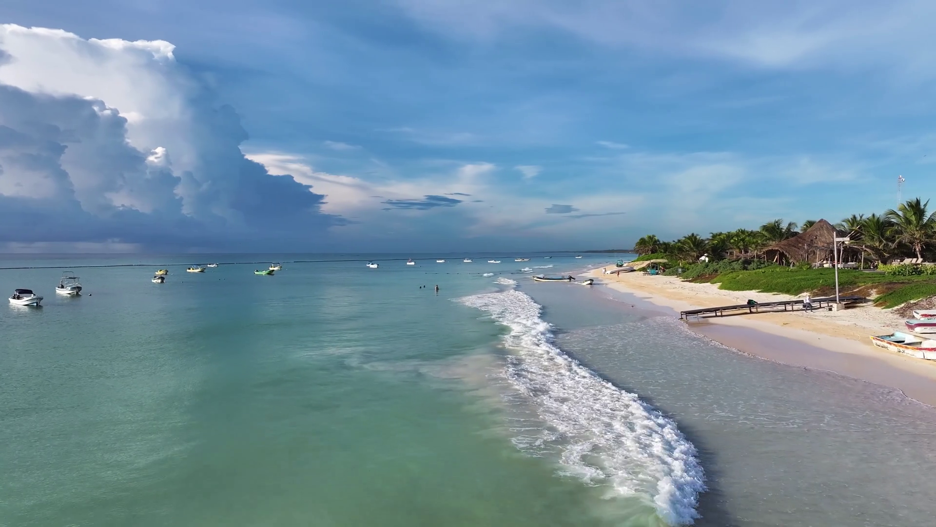 Aerial View Of Sailing Boats Along Shoreline Stock Footage SBV-348638895 - Storyblocks