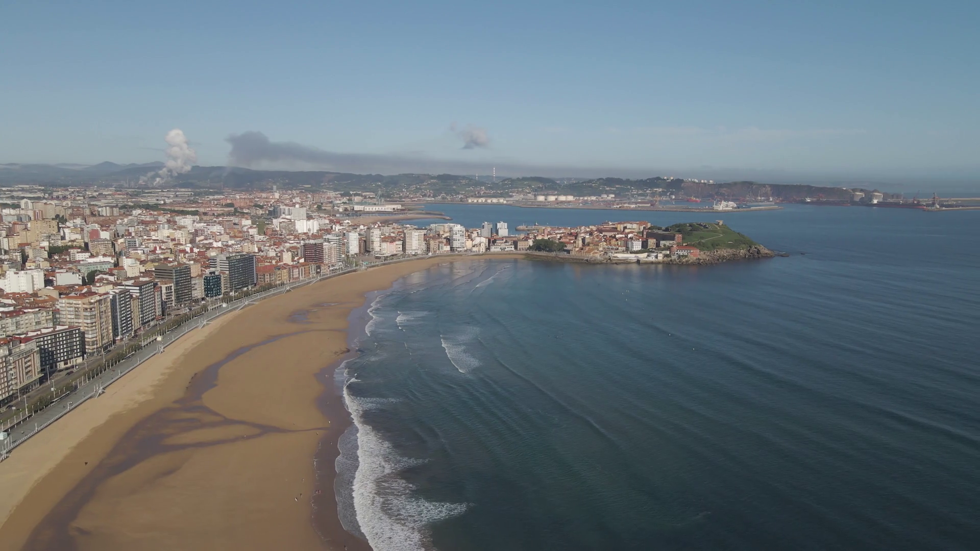 Aerial View Of Gijon Town Along Bay Of Stock Footage SBV-347435098 ...