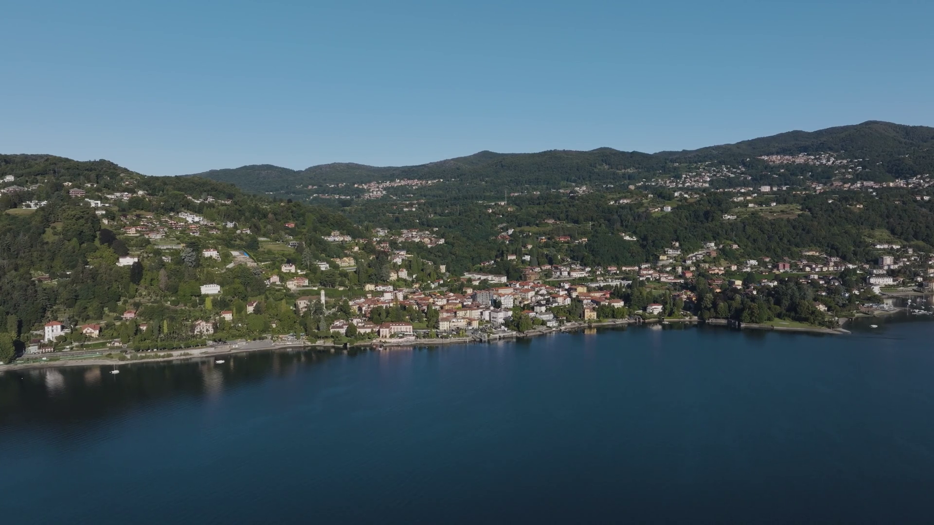 Aerial View Of Meina Small Town Along Lago Stock Footage SBV-348479347 ...
