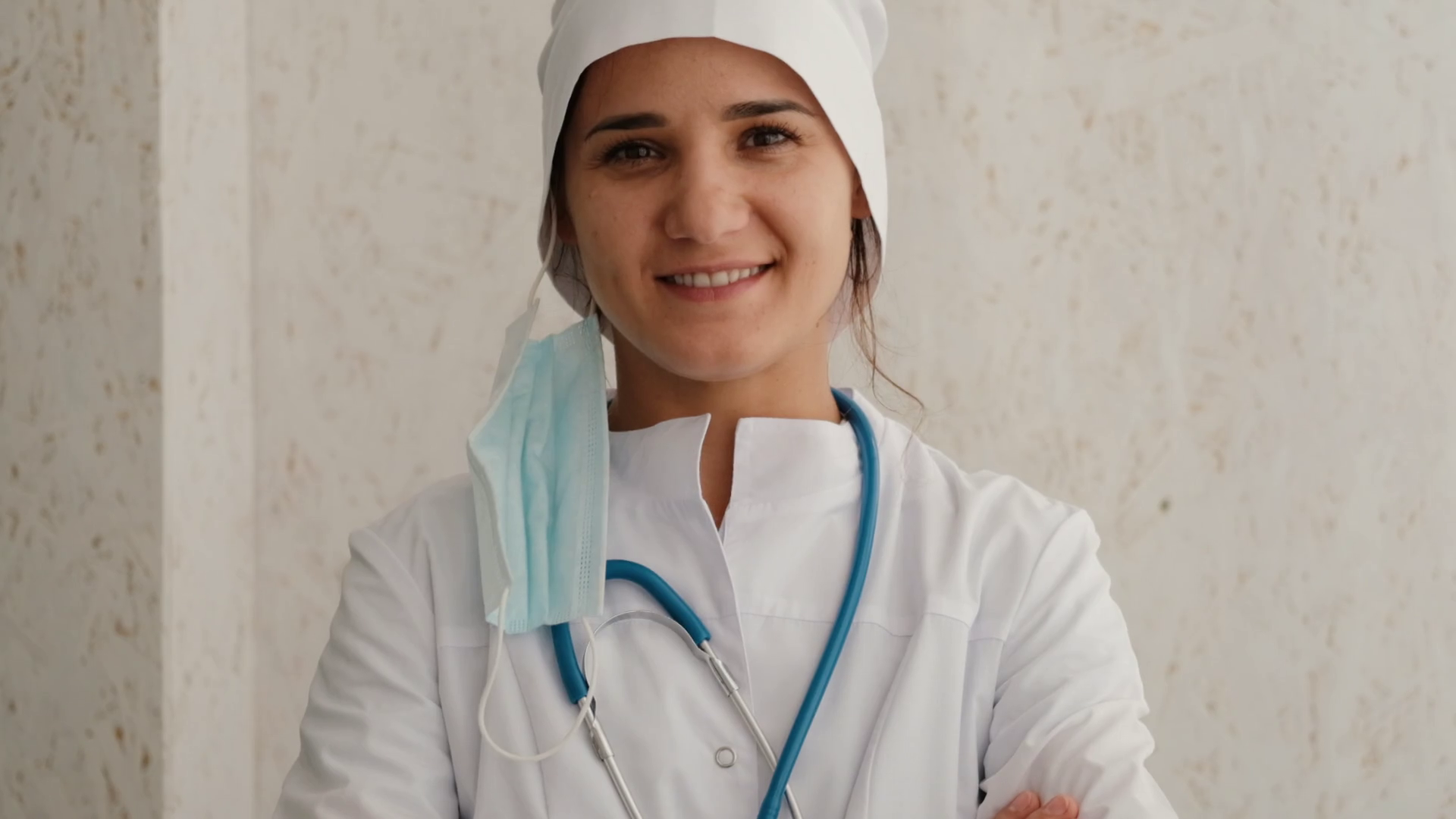 Portrait Of Smiling Female Doctor With Stock Footage SBV-347026778 ...
