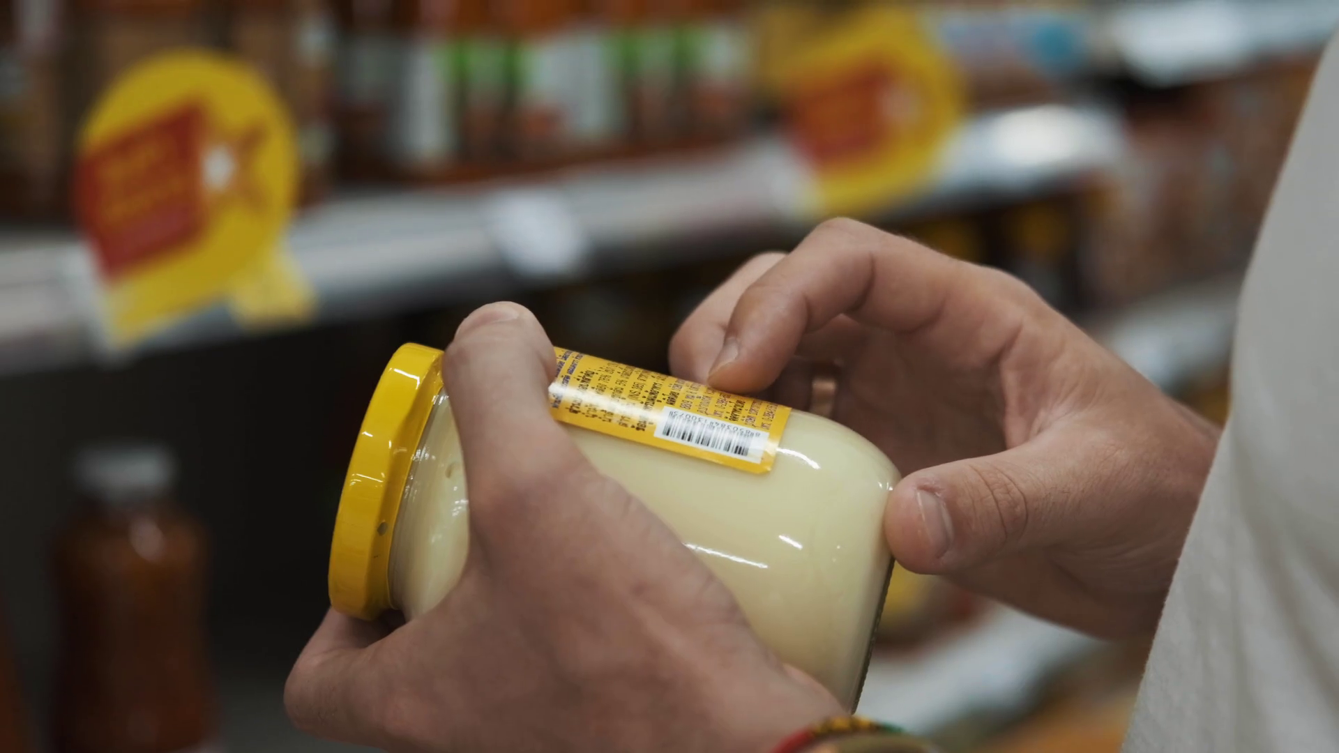Closeup Hands Male Customer Reading Label Of Stock Footage SBV ...