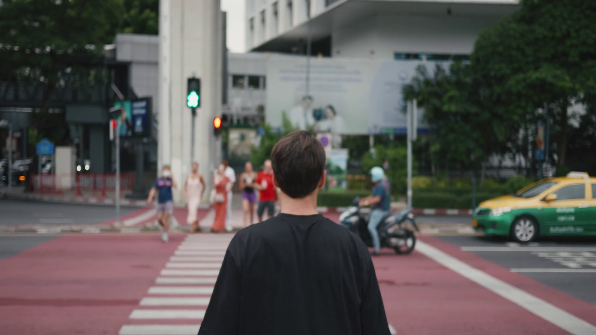 Male Pedestrian Stands At Pedestrian Stock Footage SBV-351957926 ...