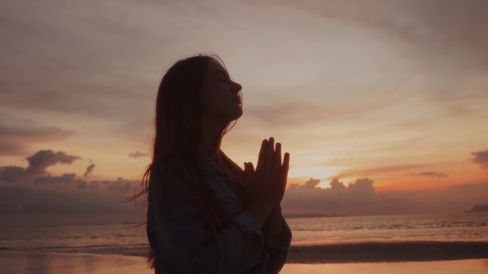 Woman Praying Looking Up With Hands Open To Stock Footage SBV-352808482 ...