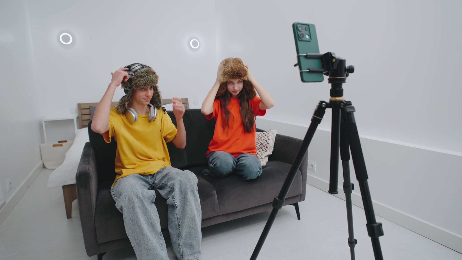 Two Teenagers Creating Content Sitting On Stock Footage SBV-351774457 ...