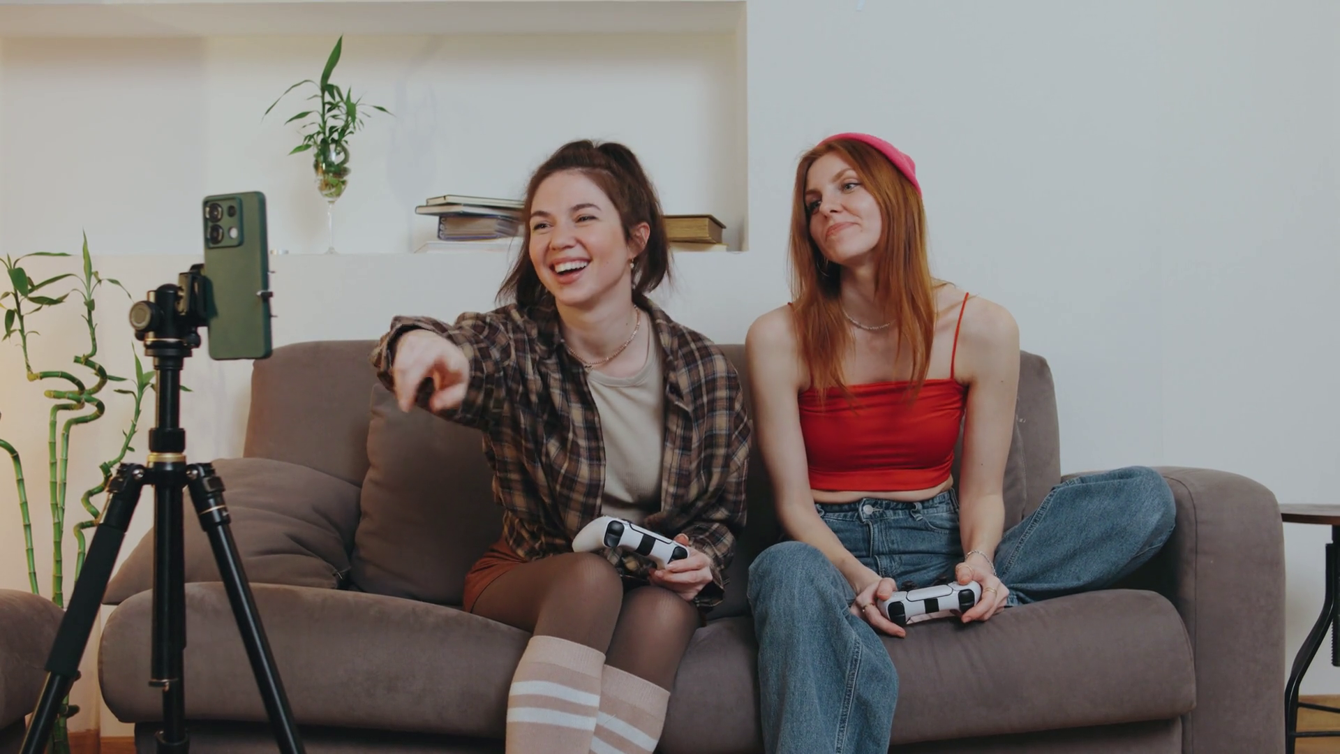 Two Friends Enjoying Gaming Session On Couch Stock Footage SBV ...
