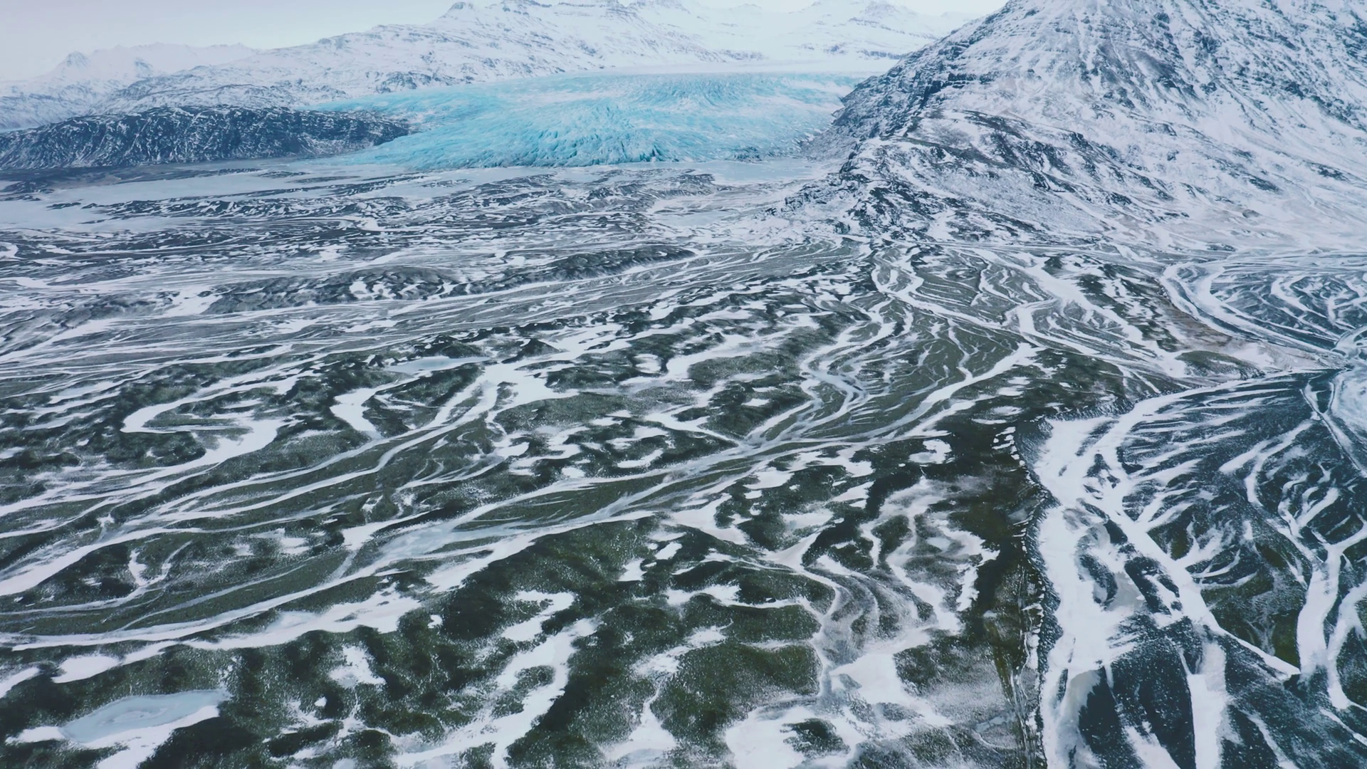 Aerial drone shot of huge glacier in Iceland. Aerial view of ...
