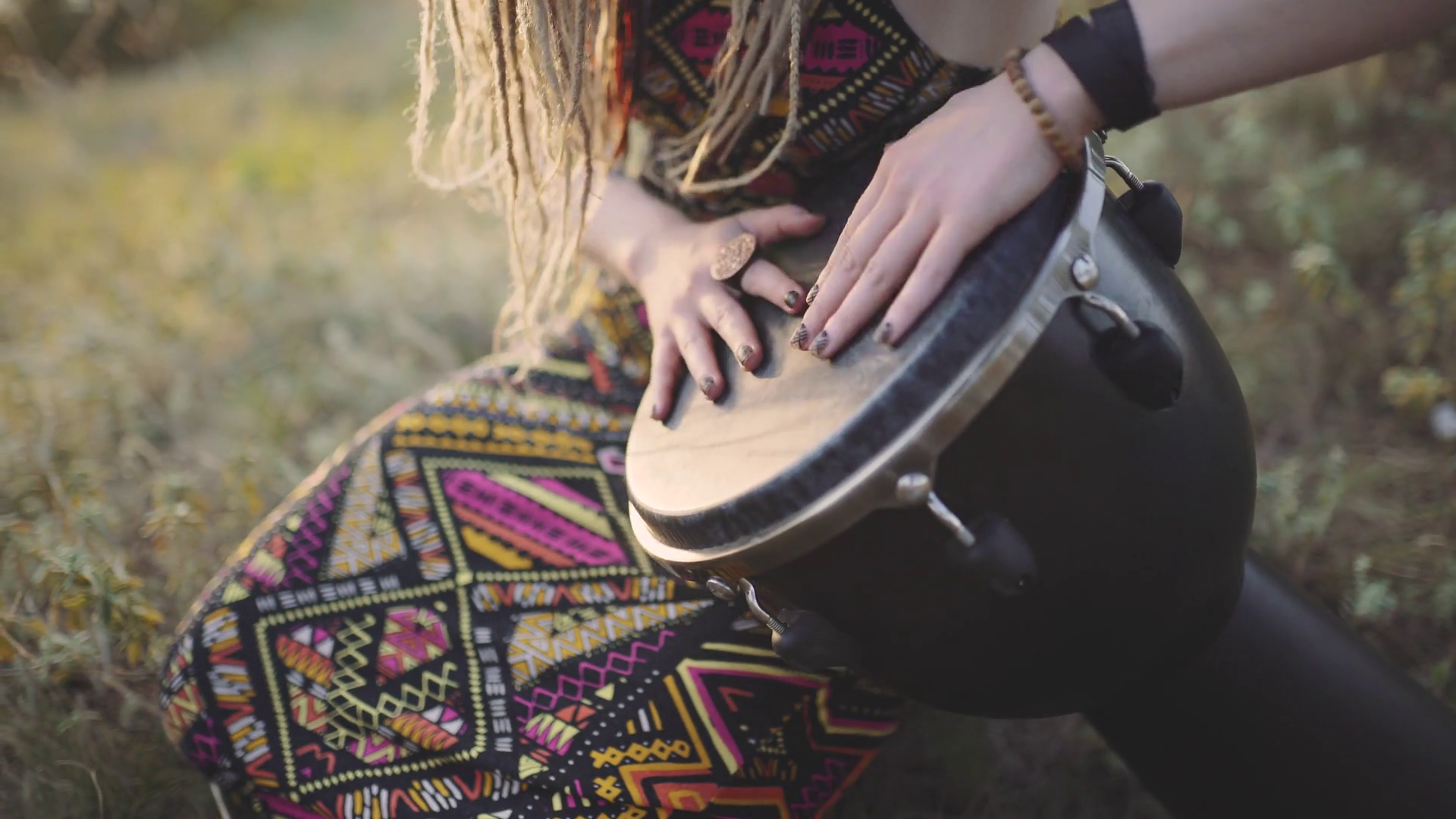 Talented Woman Playing Djembe Drum In Nature Stock Footage SBV ...