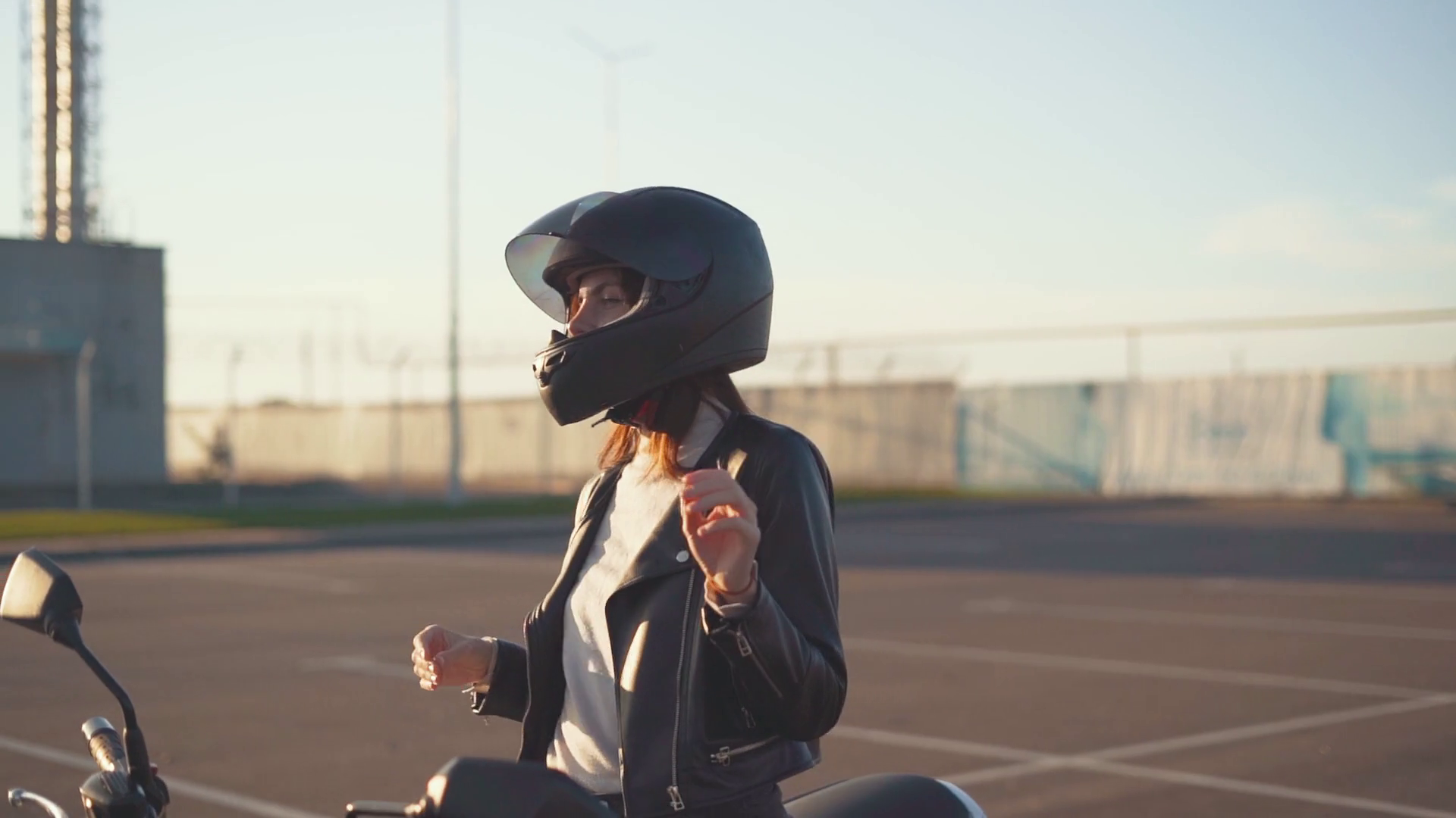 Young Woman Motorcyclist Dancing On Custom Stock Footage SBV-337863851 ...