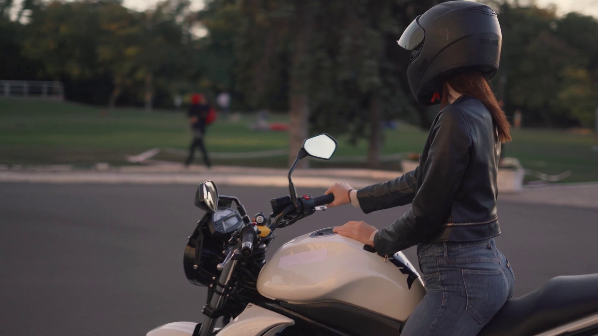 Stunning Young Woman Motorcyclist Posing Stock Footage SBV-337806659 ...