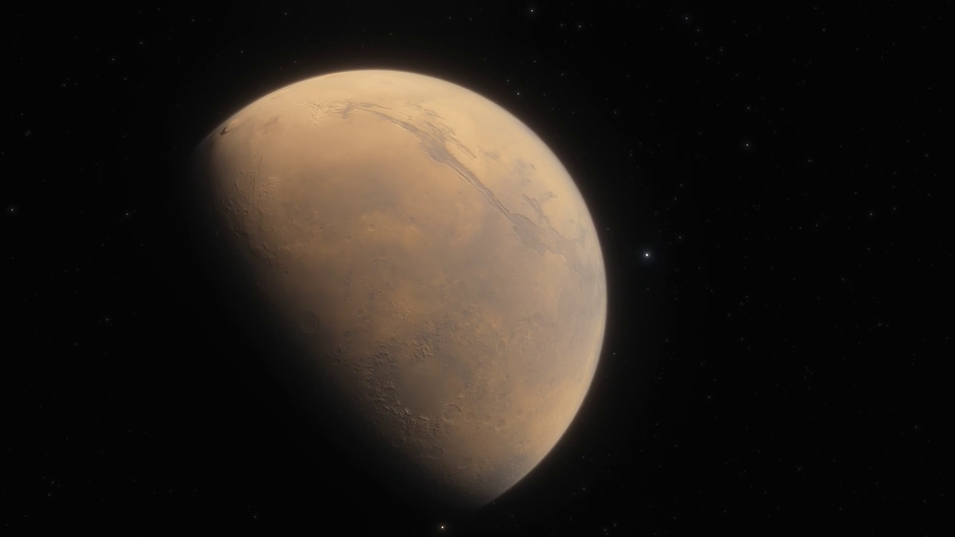 Planet Mars in deep space. spacecraft flies near Mars in the solar ...