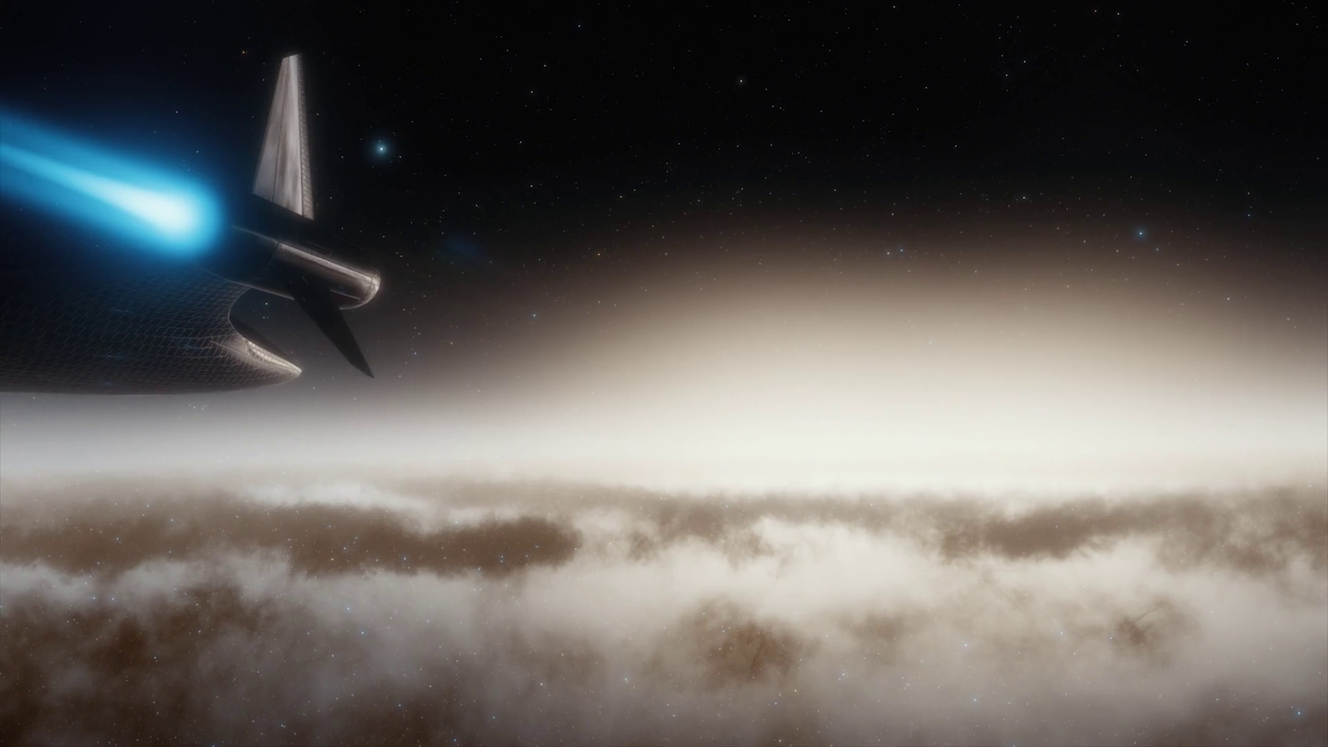 Spaceship Flies Through Galaxy In Space Stock Motion Graphics SBV ...