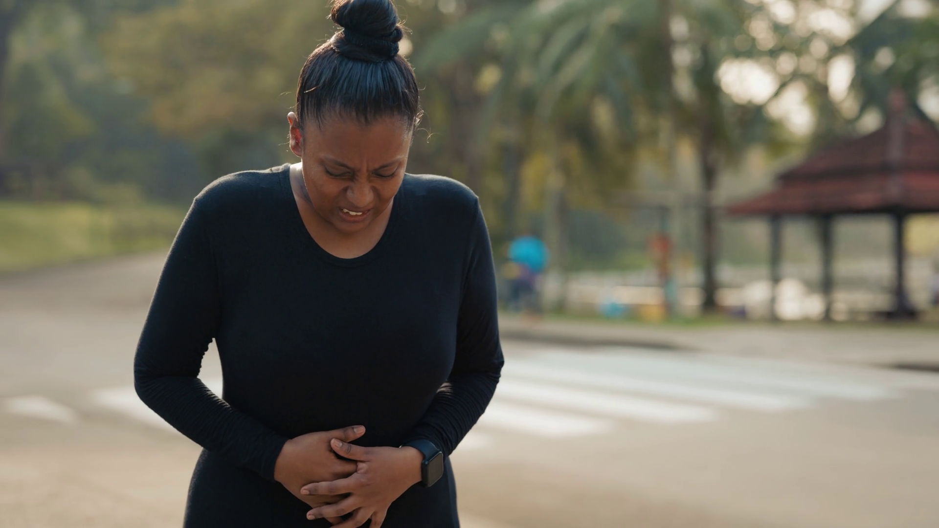Woman Run Feeling Pain In Stomach Wincing Stock Footage SBV-351820952 ...