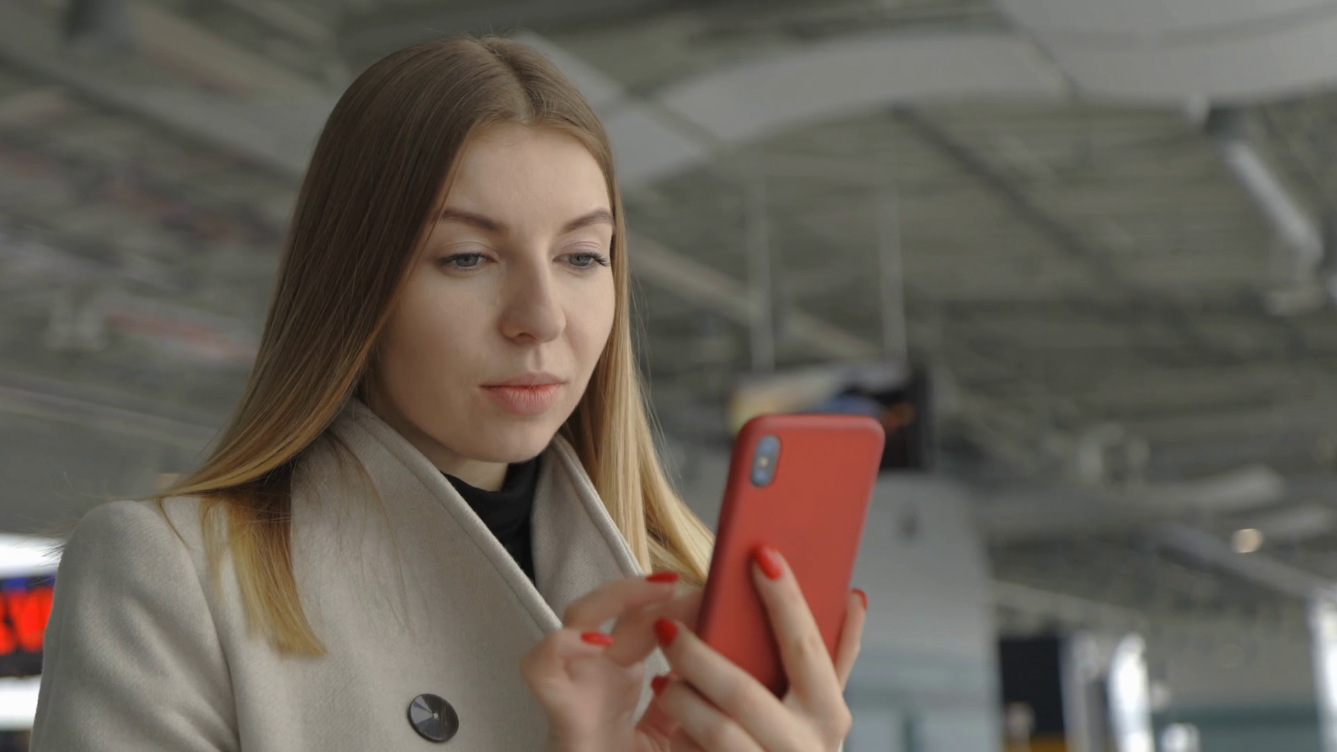 Traveller Woman Standing In Airport Using Stock Footage SBV-347804990 - Storyblocks