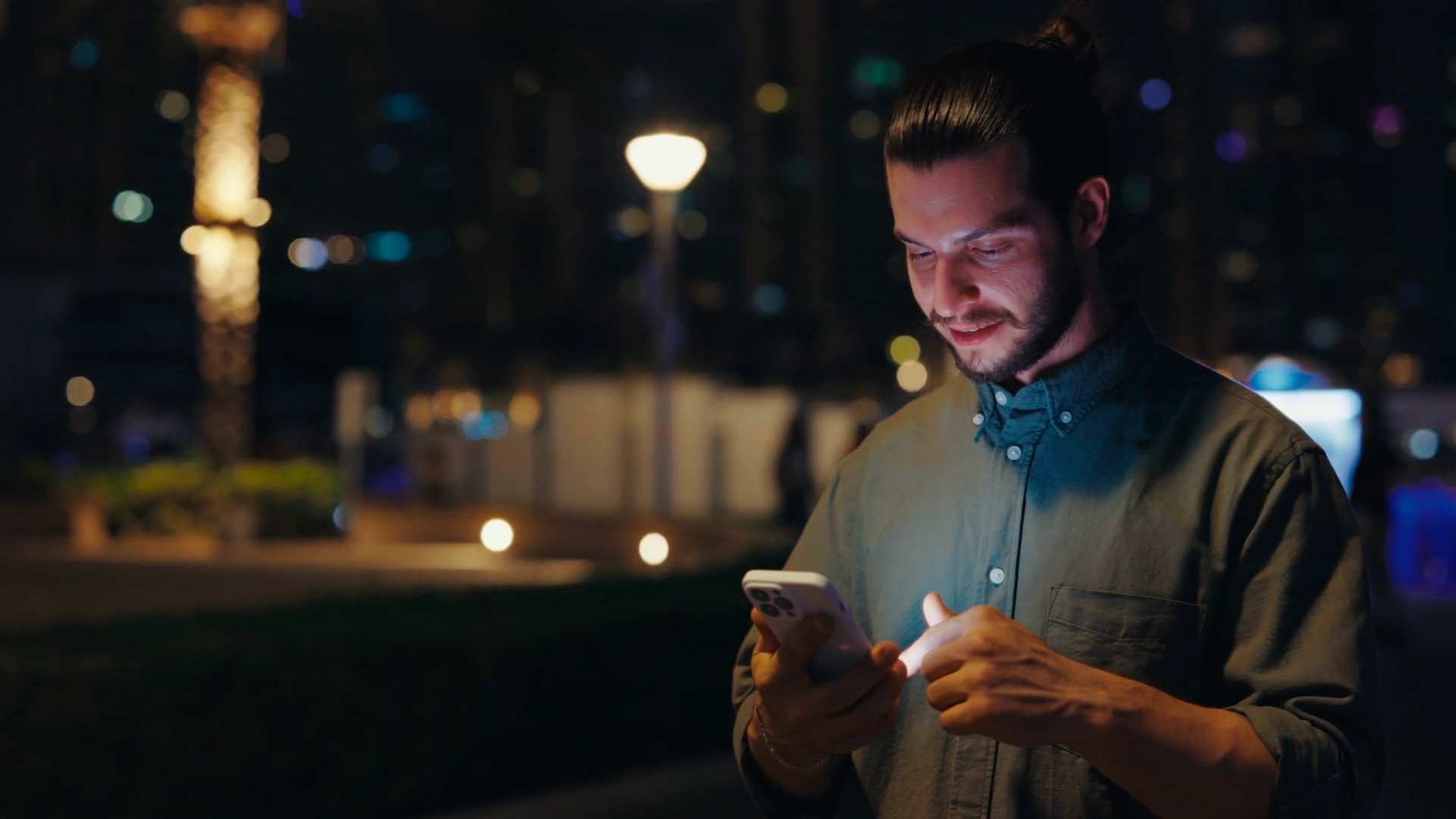 Man Using Mobile Phone Standing In Summer Stock Footage SBV-348466721 - Storyblocks