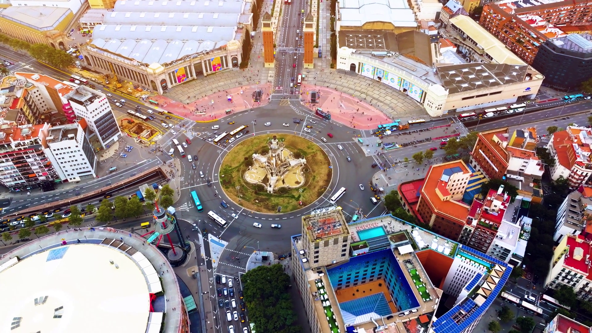Aerial View Of Plaza Of Spain In Barcelona Stock Footage SBV-351671310 ...