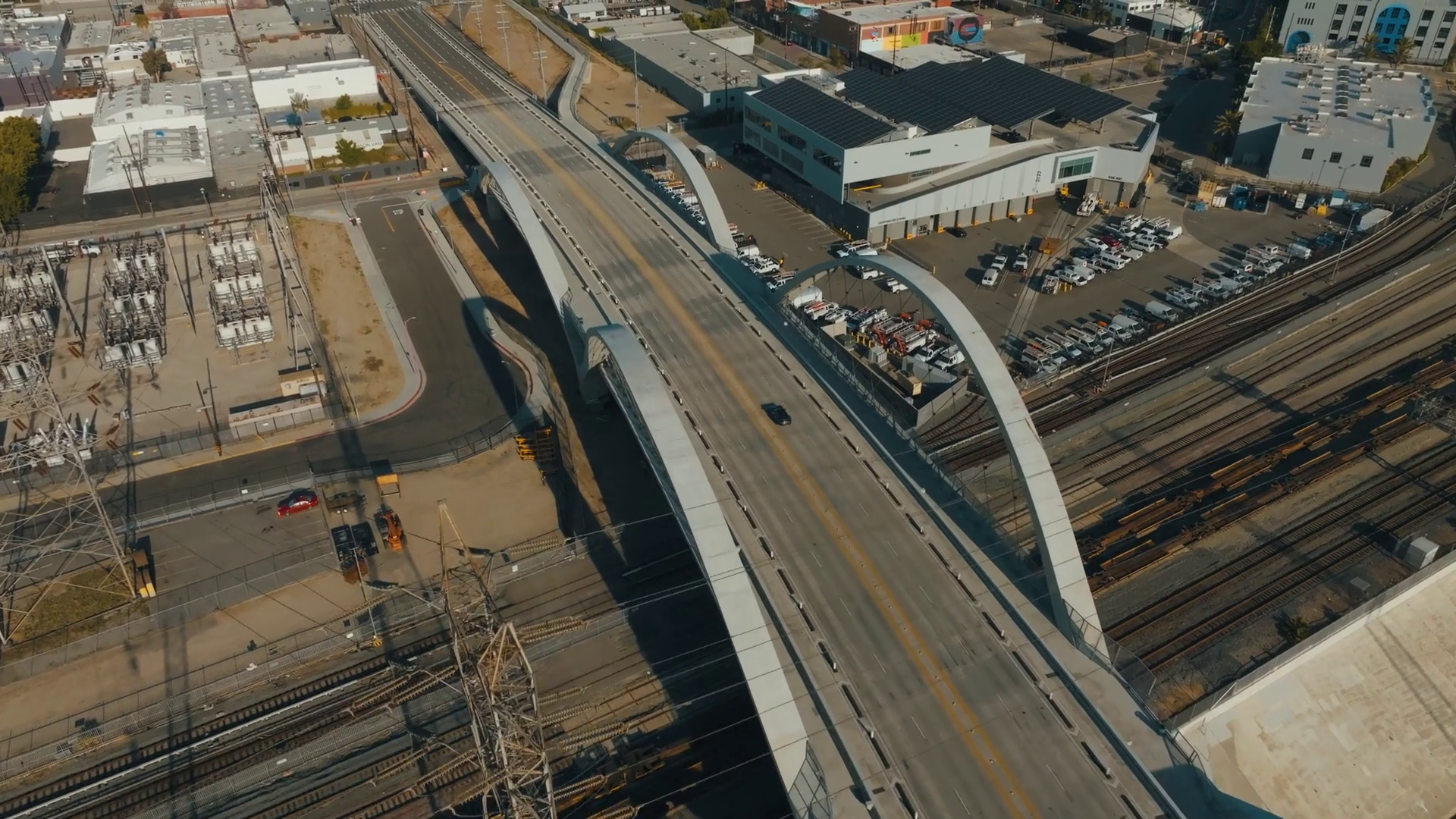 Aerial View Of Urban Freeway Train Tracks In Stock Footage SBV ...
