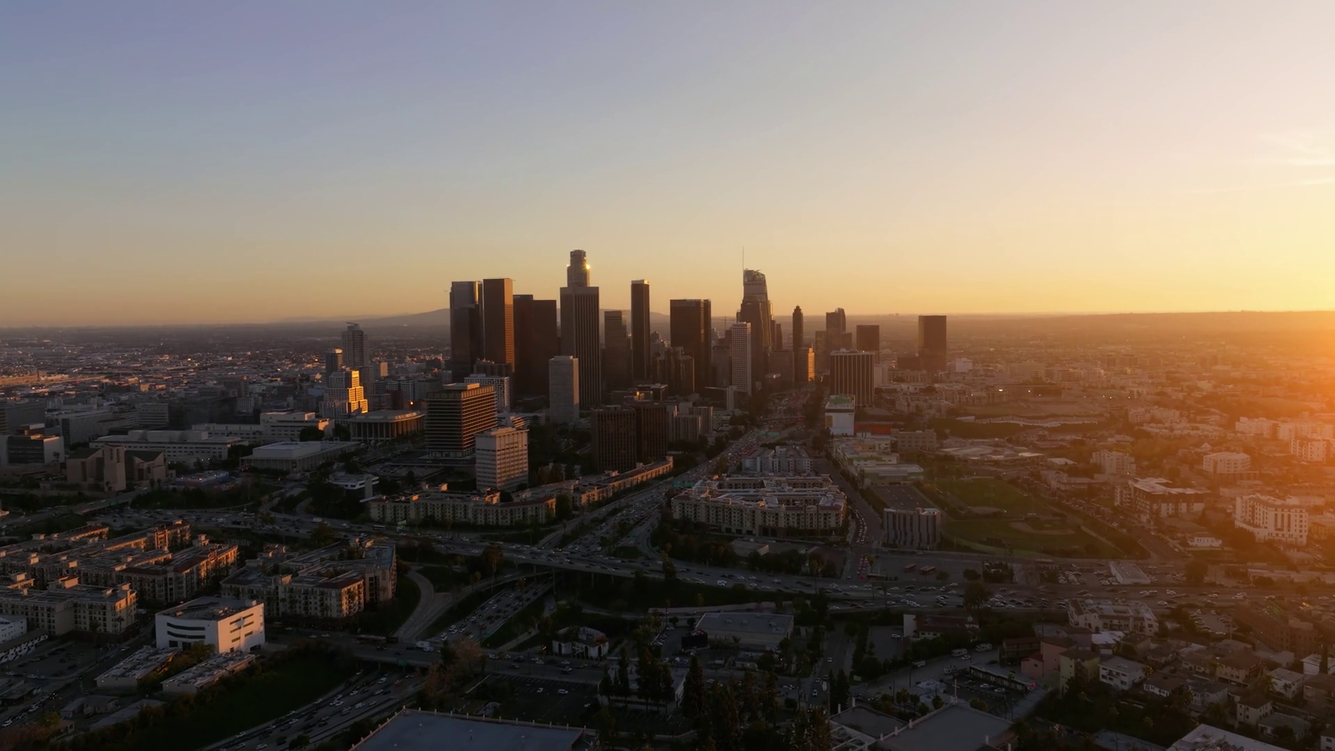 City Skyline Sunset Over Los Angeles With Stock Footage SBV-351661145 ...