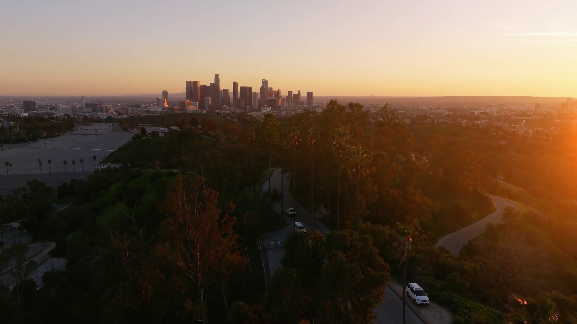 Sunset Over Los Angeles Skyline With Palm Stock Footage SBV-351661153 ...