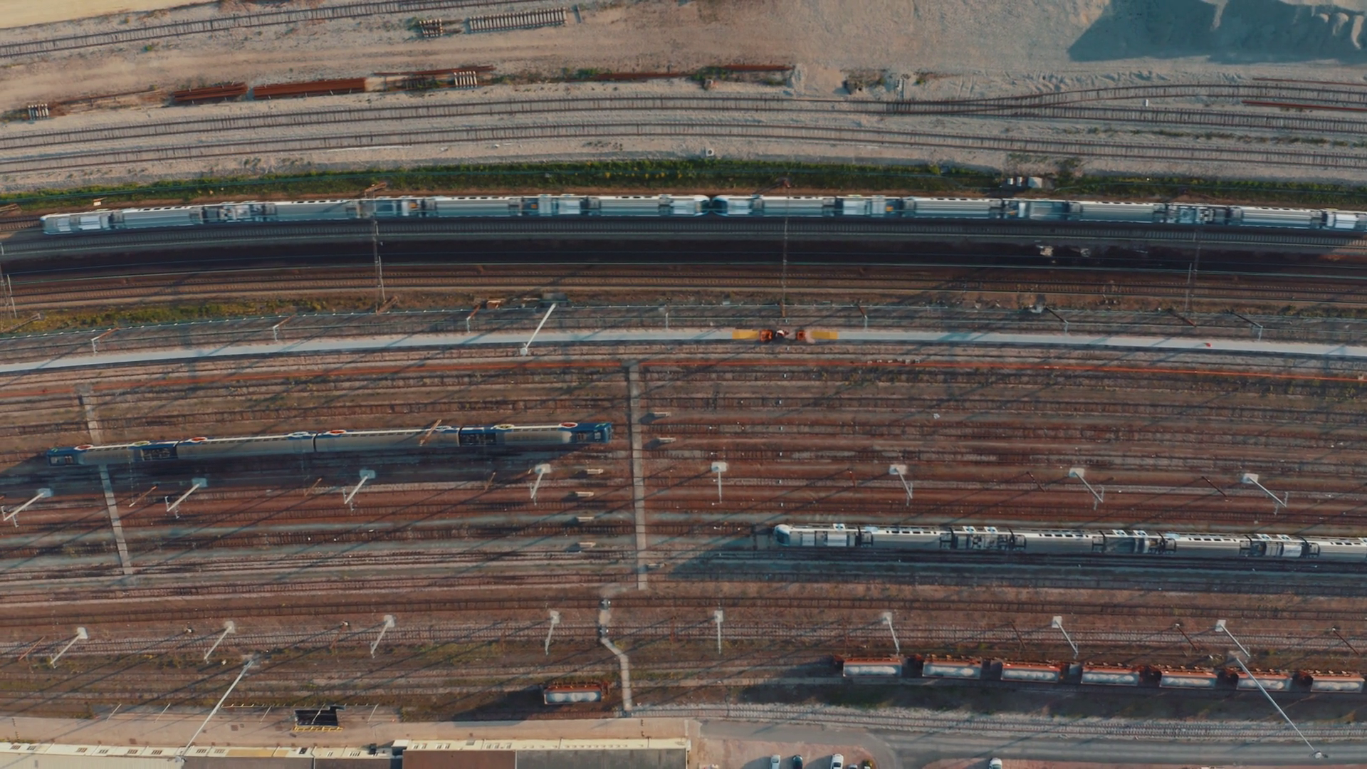Overhead View Of Train Tracks Rail Yard Stock Footage SBV-351663482 ...