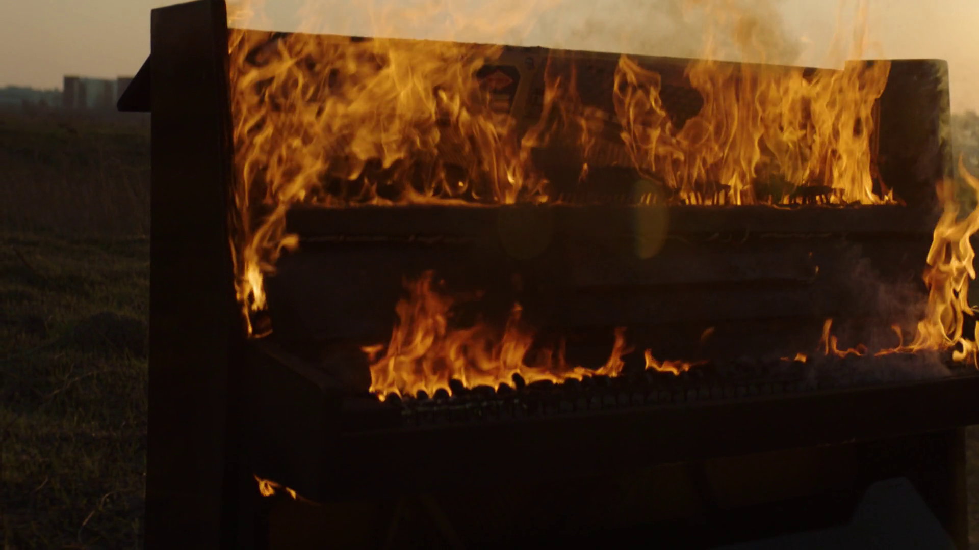 Piano Engulfed In Flames During Sunset In Stock Footage SBV-351681401 ...
