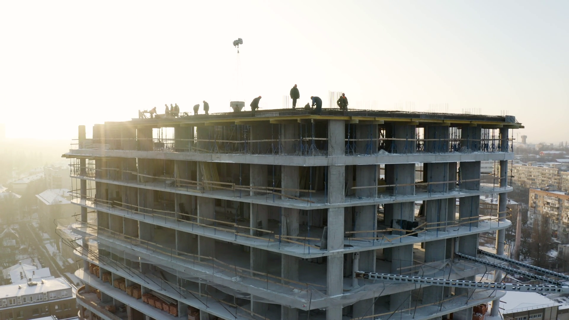 Construction Workers Complete Rooftop Work Stock Footage SBV-351683337 ...