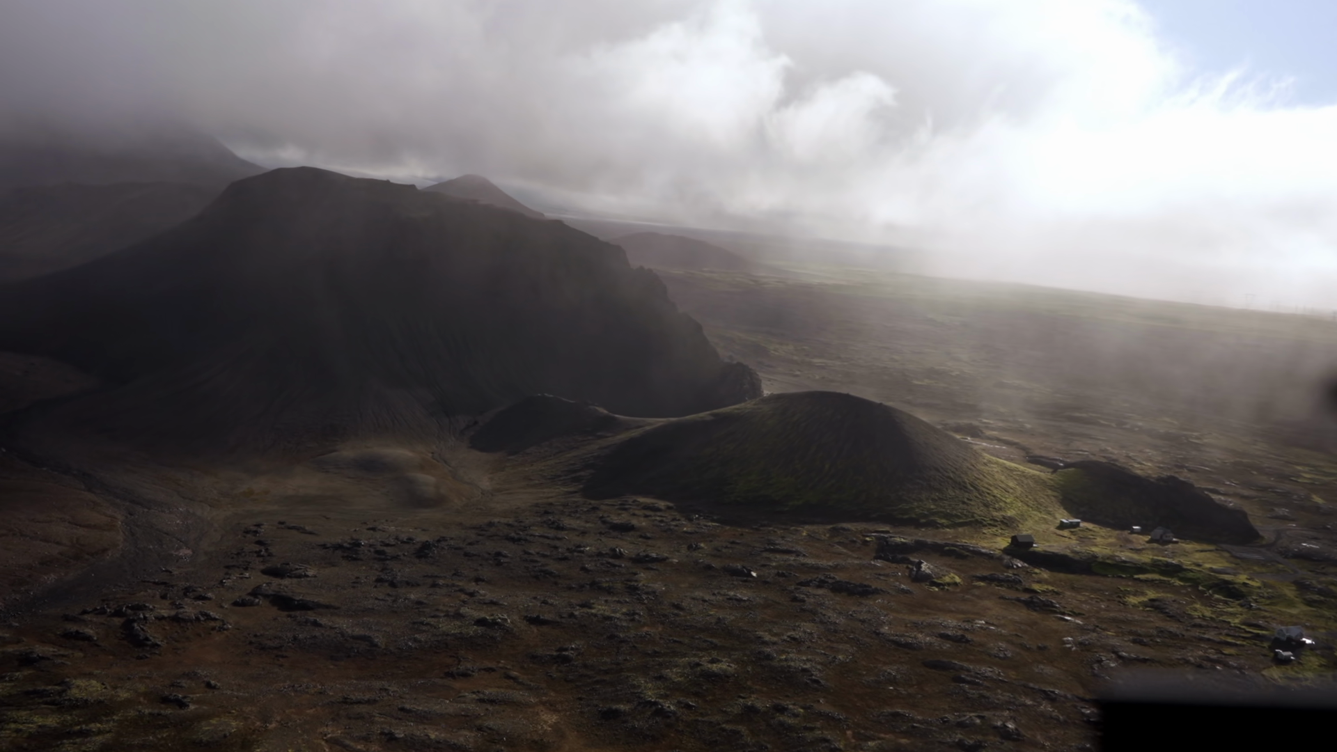 Foggy Volcanic Hills With Dark Slopes Aerial Stock Footage SBV ...