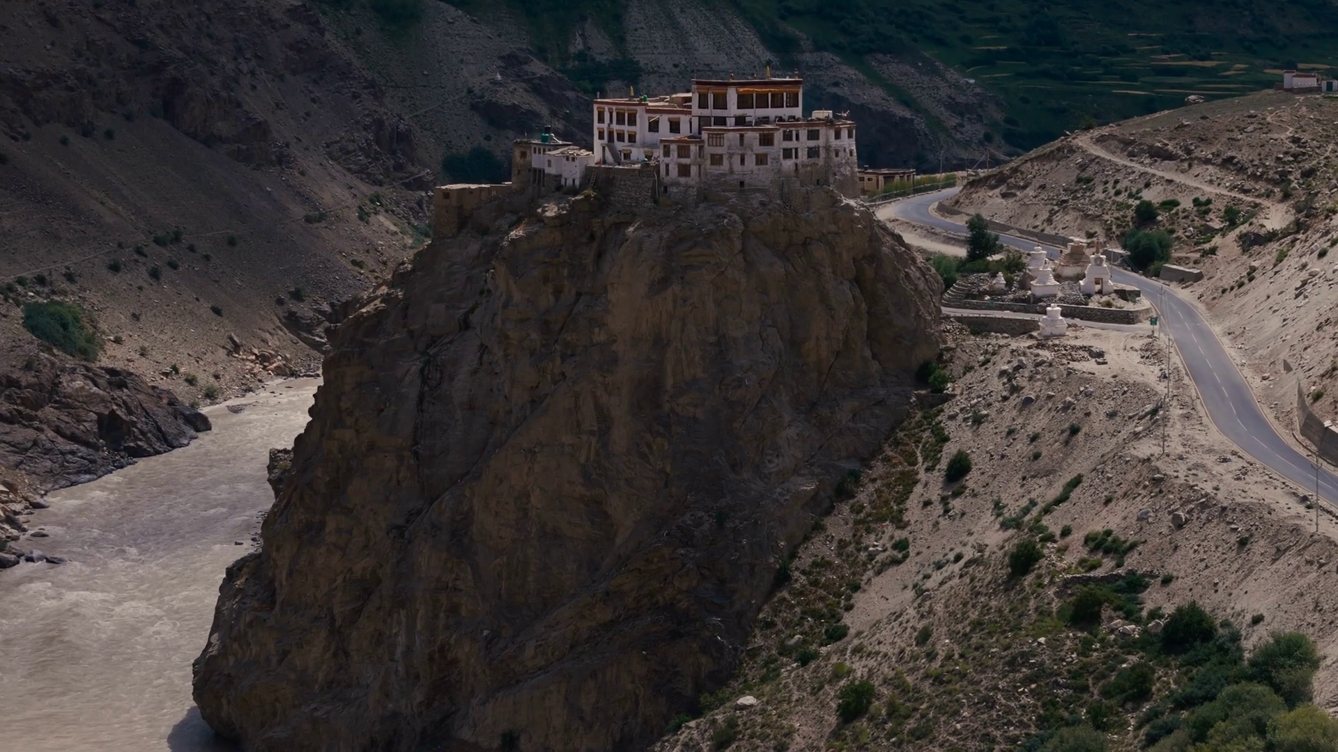 Cliffside Buddhist Monastery With Stupas Stock Footage SBV-352871146 ...