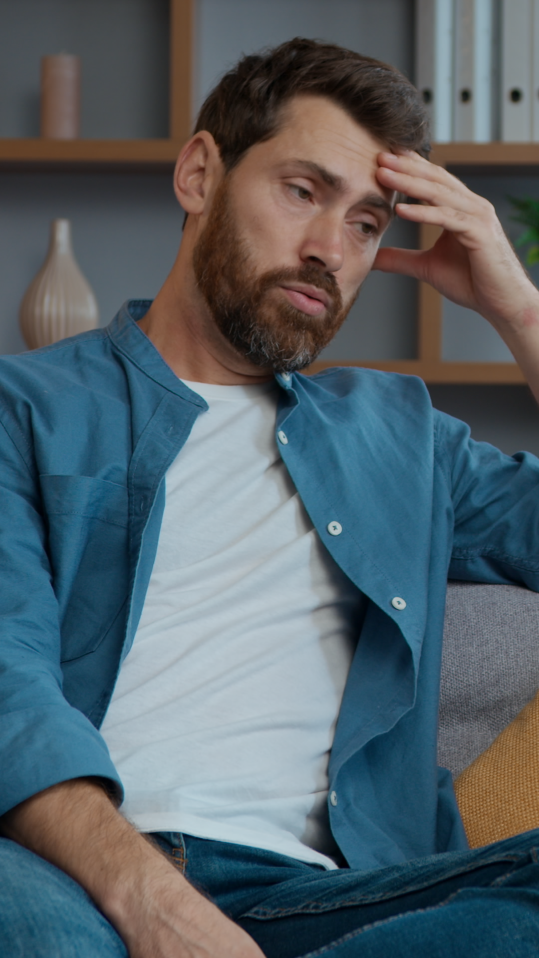 Stressed Tired Caucasian Father Close Ears Stock Footage SBV-353081708 ...