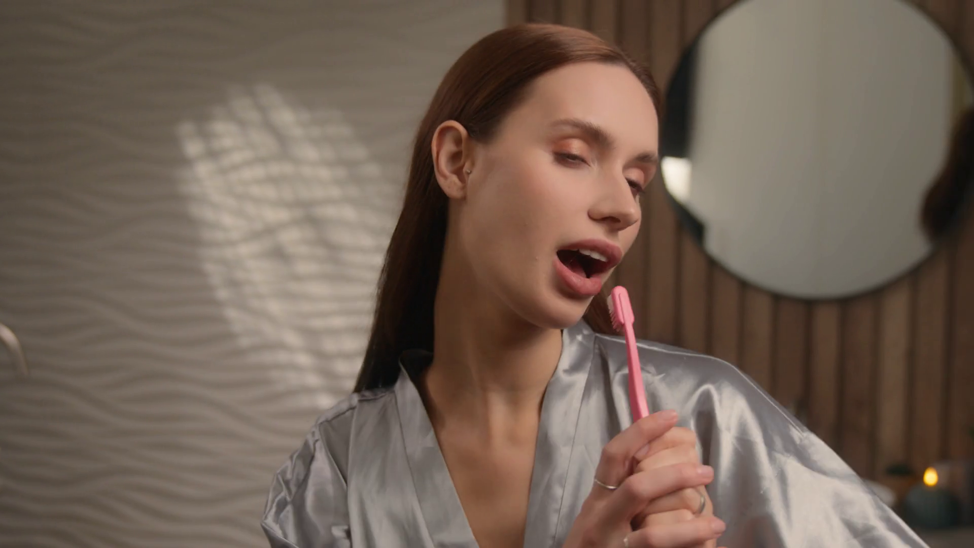 Woman Brushing Teeth Dancing Singing Stock Footage SBV-353231332 ...