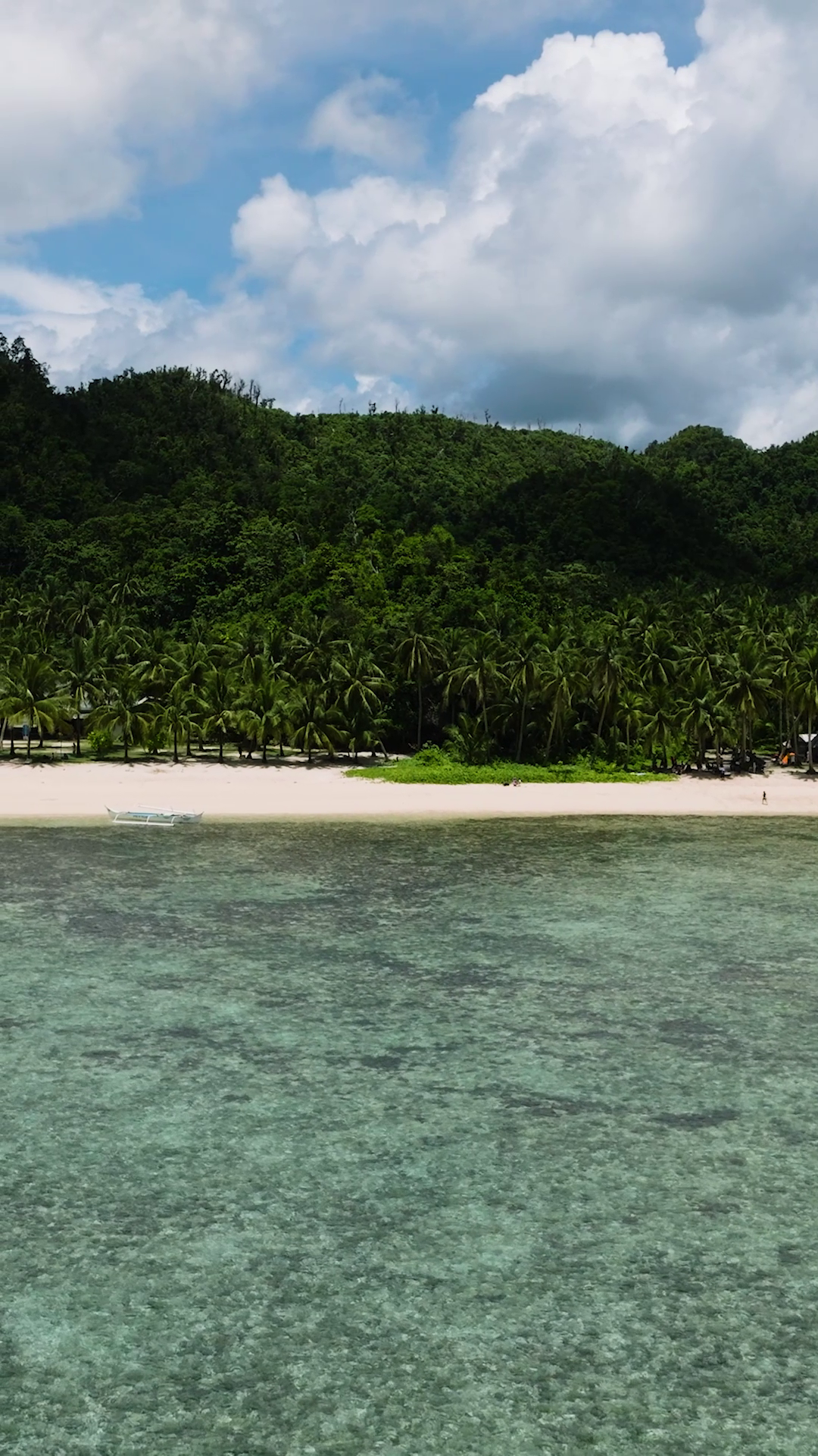 Long Tropical Beach With Hills Palm Trees Stock Footage SBV-353255956 ...