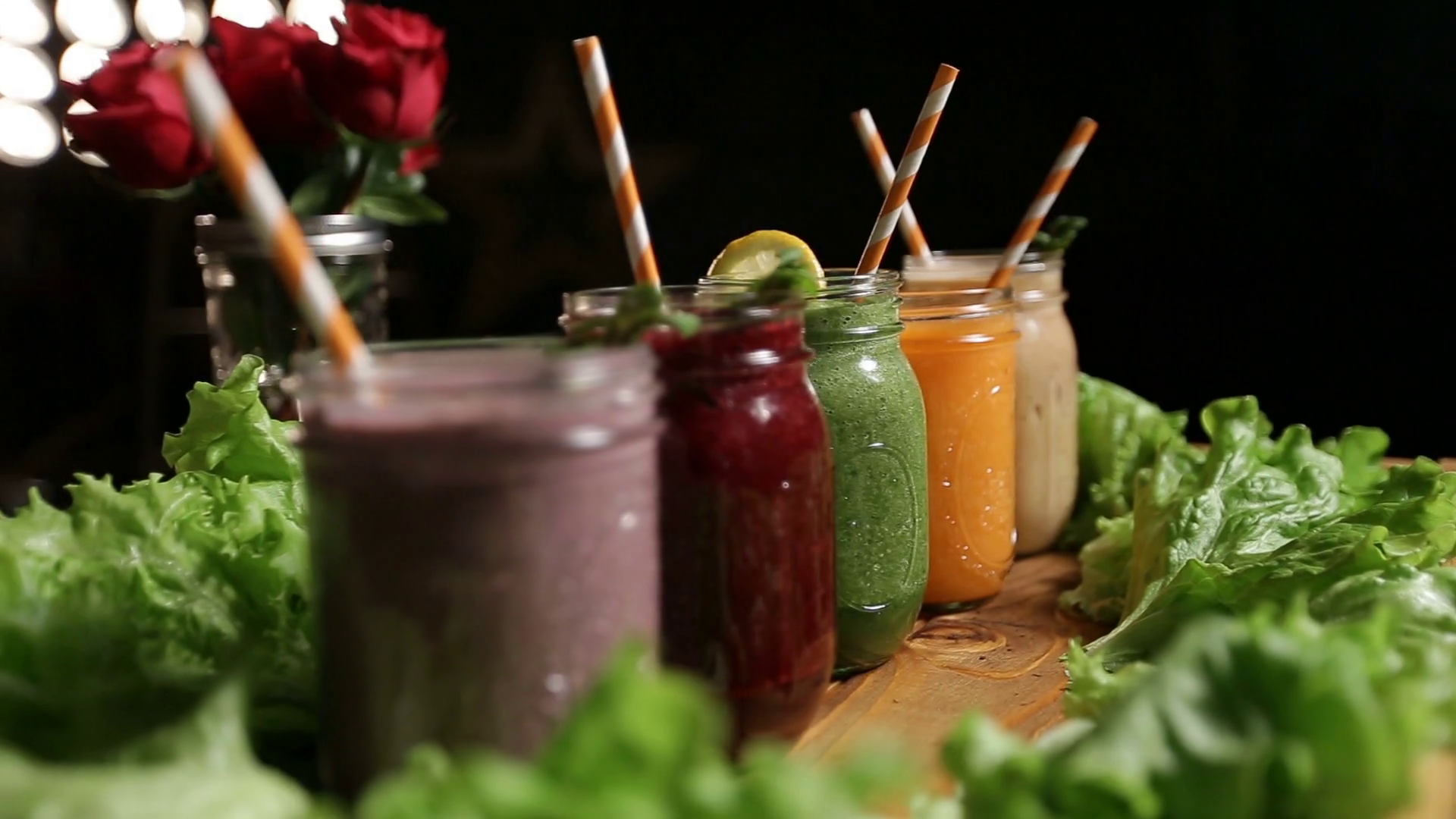 Various Freshly Blended Smoothies On Wooden Stock Footage SBV-312819554 ...
