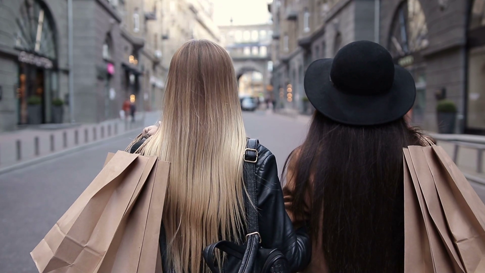 Back View Of Two Walking Women With Shopping Stock Footage SBV ...