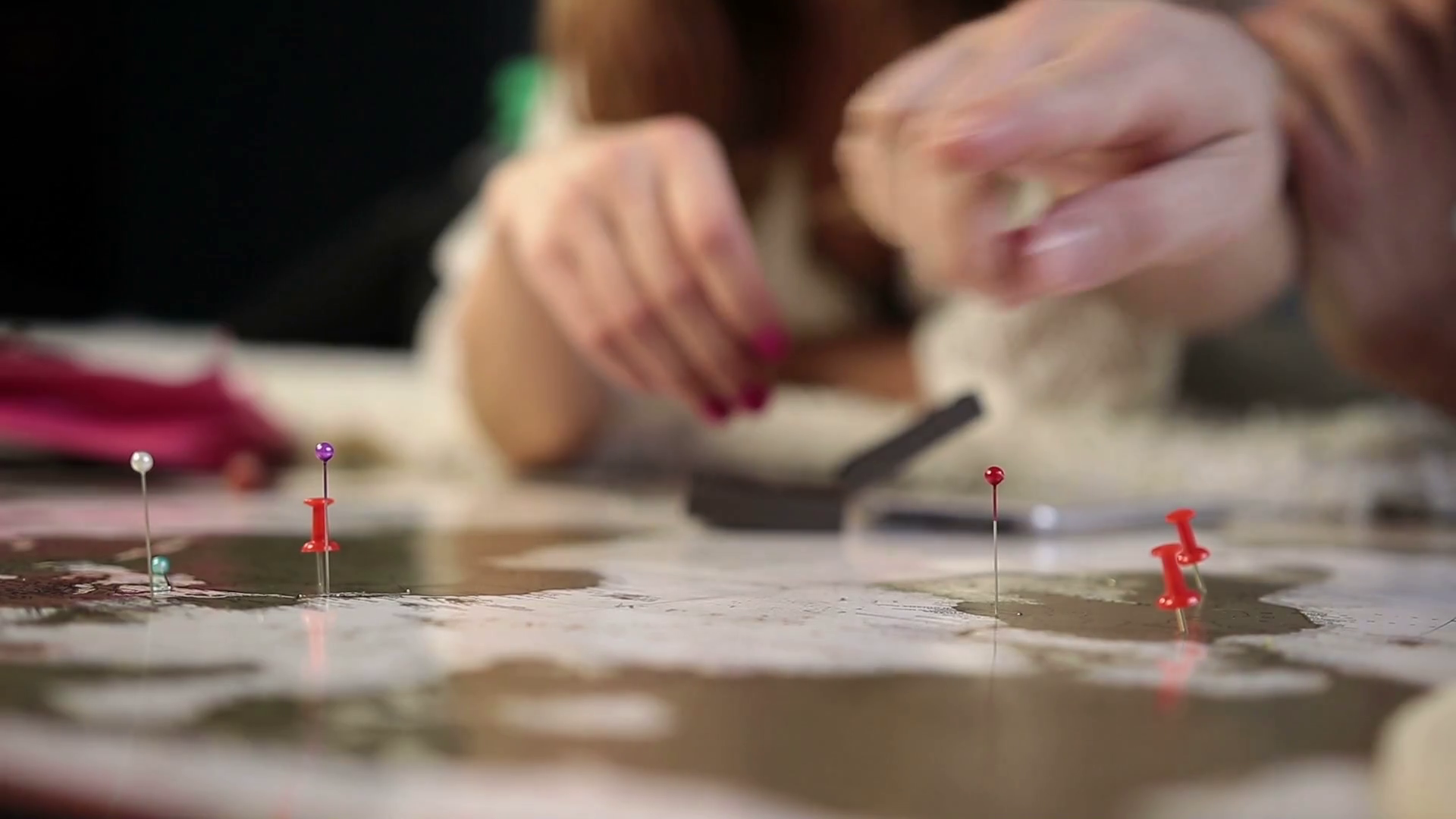 Female Hand With Pin Marking Location On Map Stock Footage SBV ...