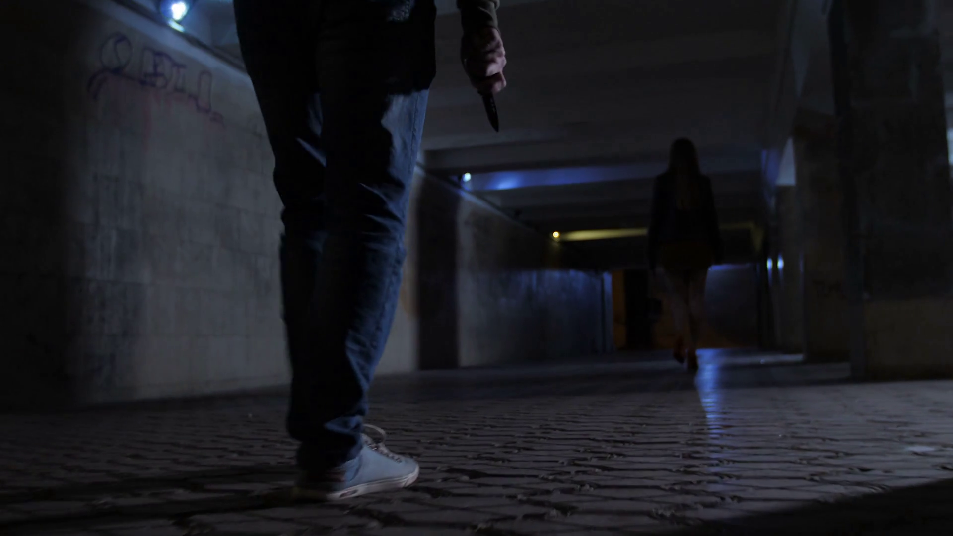Male Legs Hands With Knife Chasing Lonely Stock Footage SBV-324000810 ...