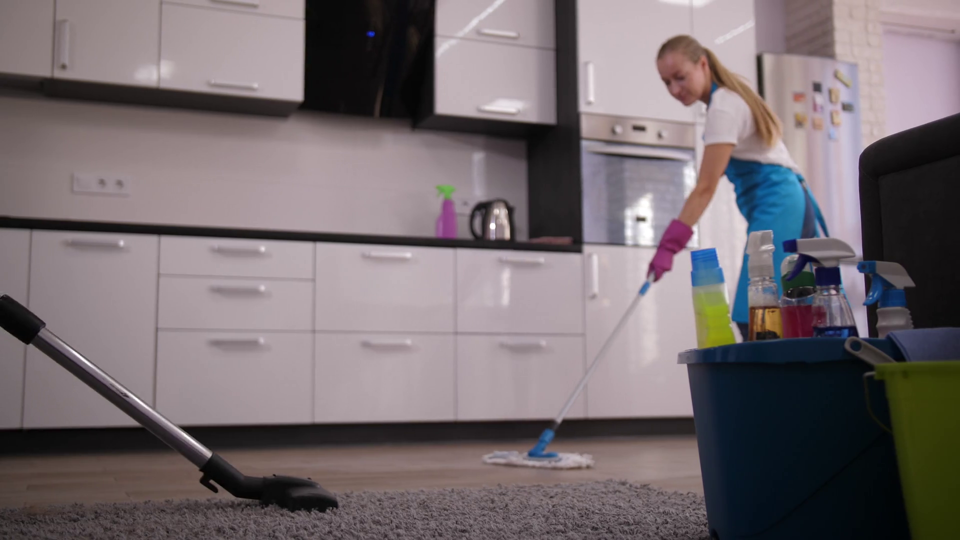 Professional Female Cleaners Mopping Floor Stock Footage SBV-337898998 ...